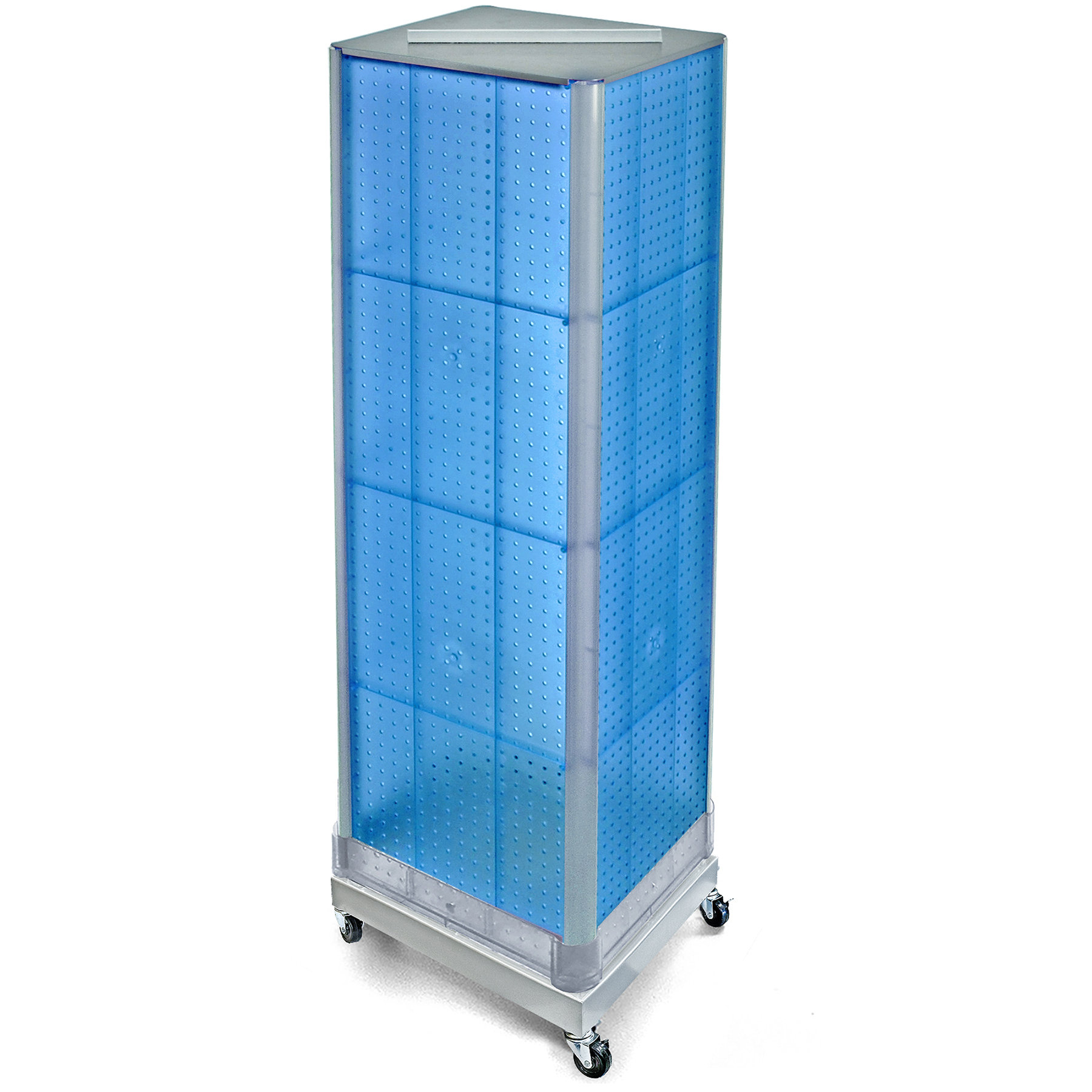 Azar Displays Blue Four-sided Peg Sq Tower With Wheeled Metal Base ...