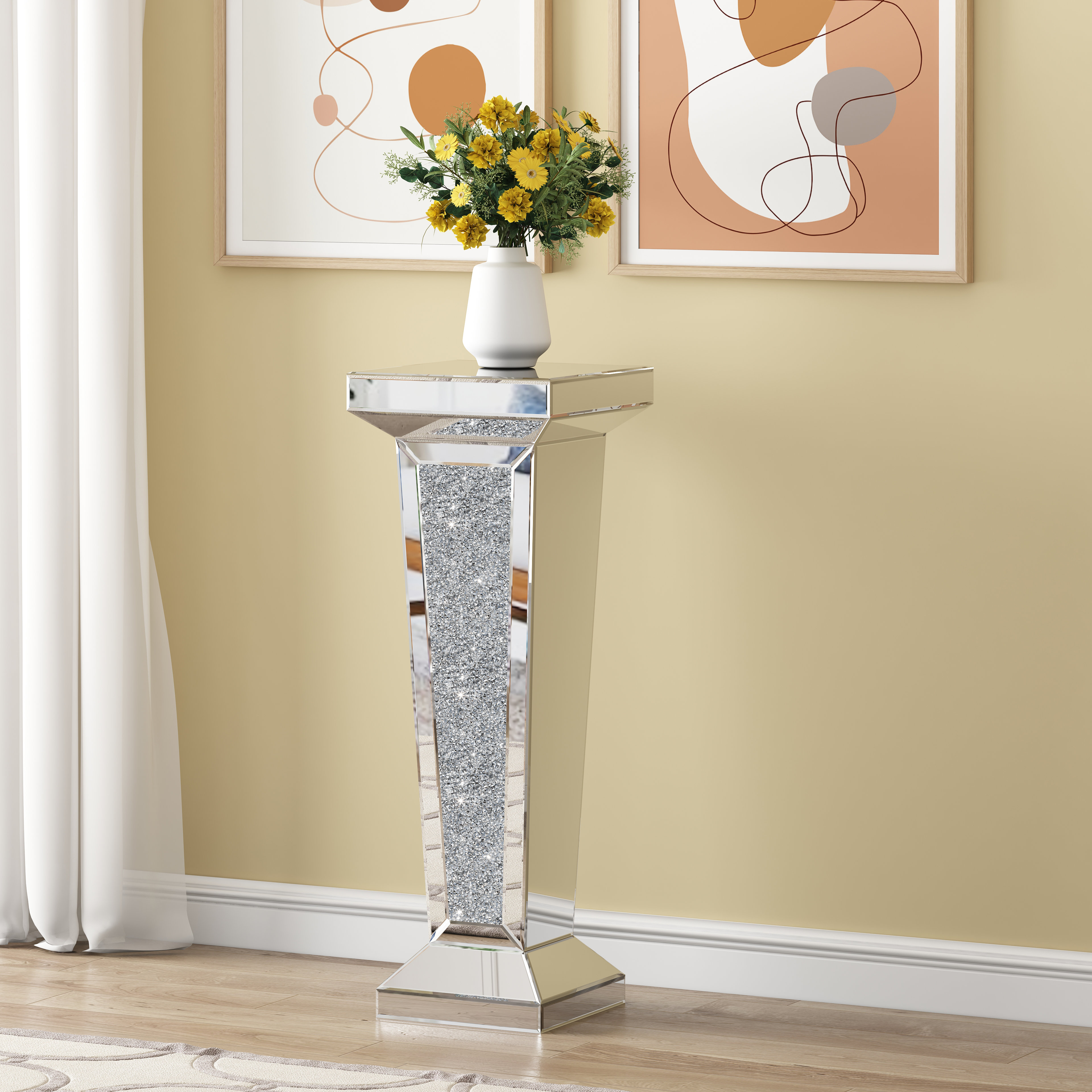 Blue Elephant Glass Mirrored 101CM Side Table Pedestal Stand Sofa Table ...