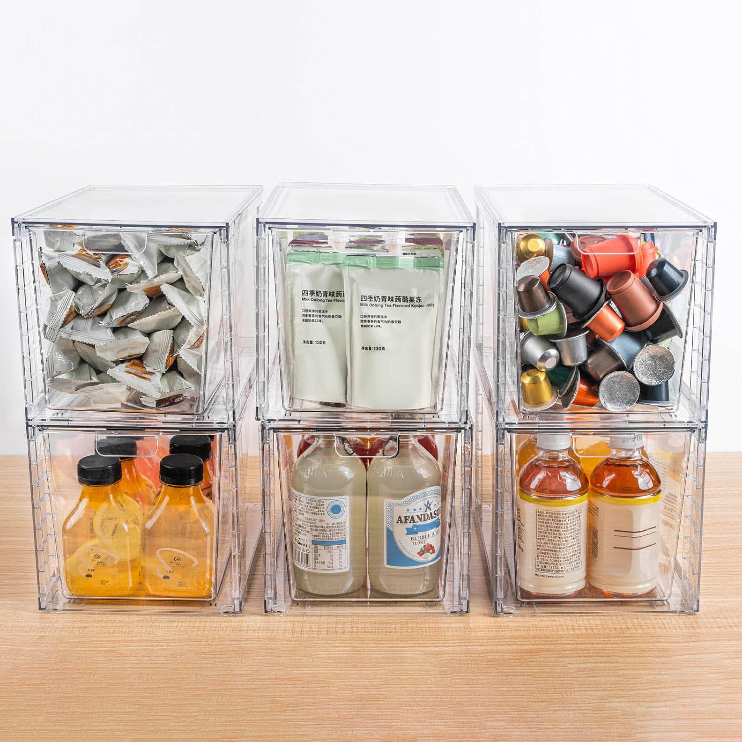 Ivy Bronx 4Pack Stackable Kitchen Storage Drawers, Clear Foods ...