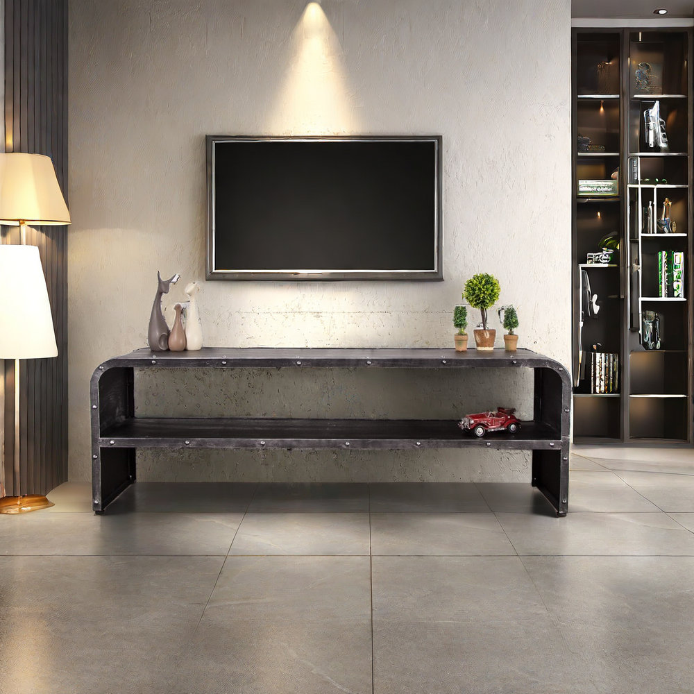 Industrial Style Sofa Iron TV Stand With Rivet Accents 59.05'' Media ...