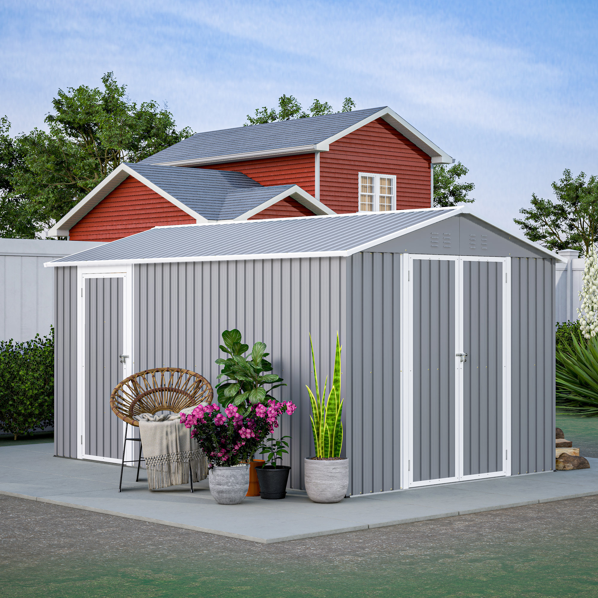 Thanaddo 8 ft. W x 12 ft. D Outdoor Metal Storage Shed With Side Door ...