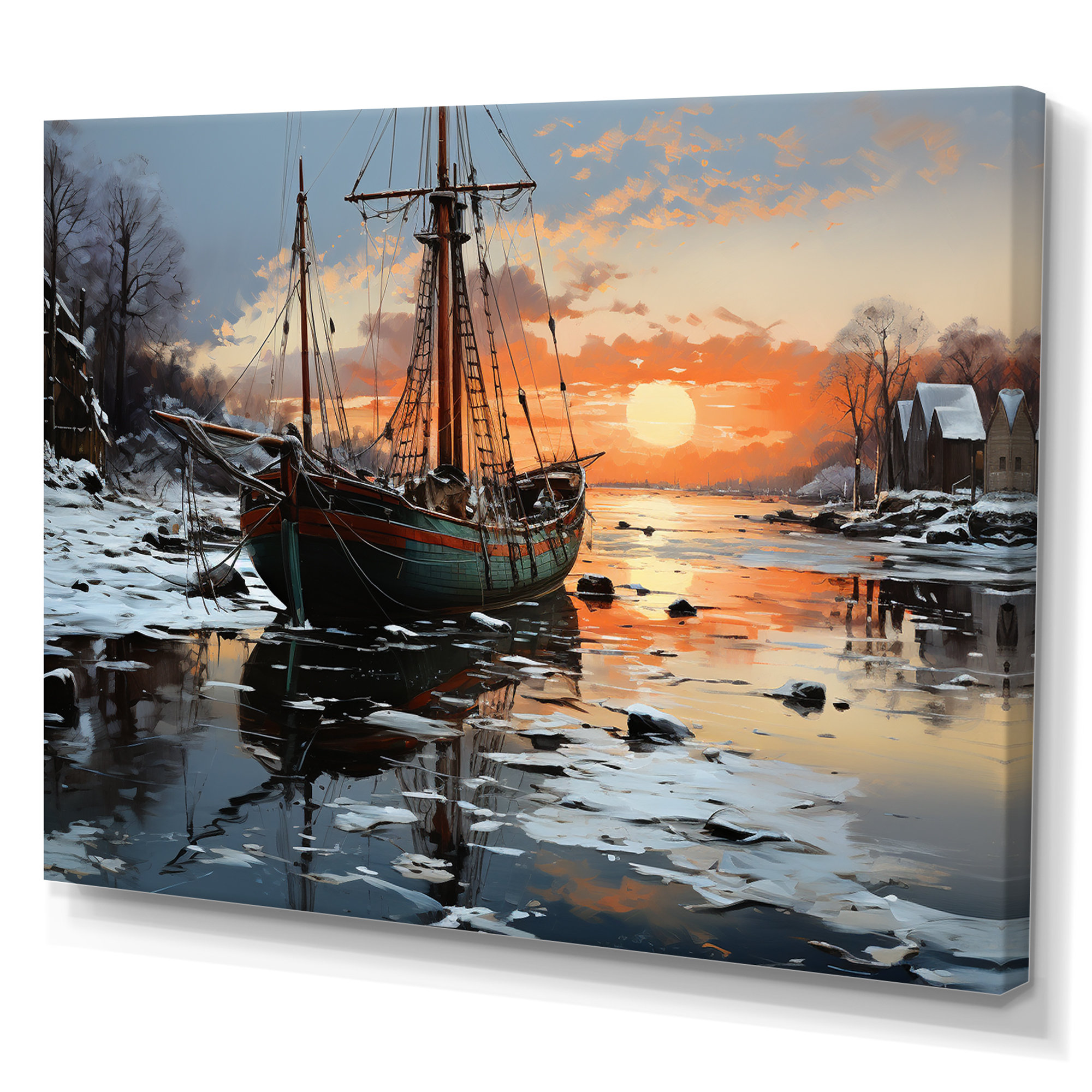 Longshore Tides Winter Icy Harbor I Framed On Canvas Print | Wayfair