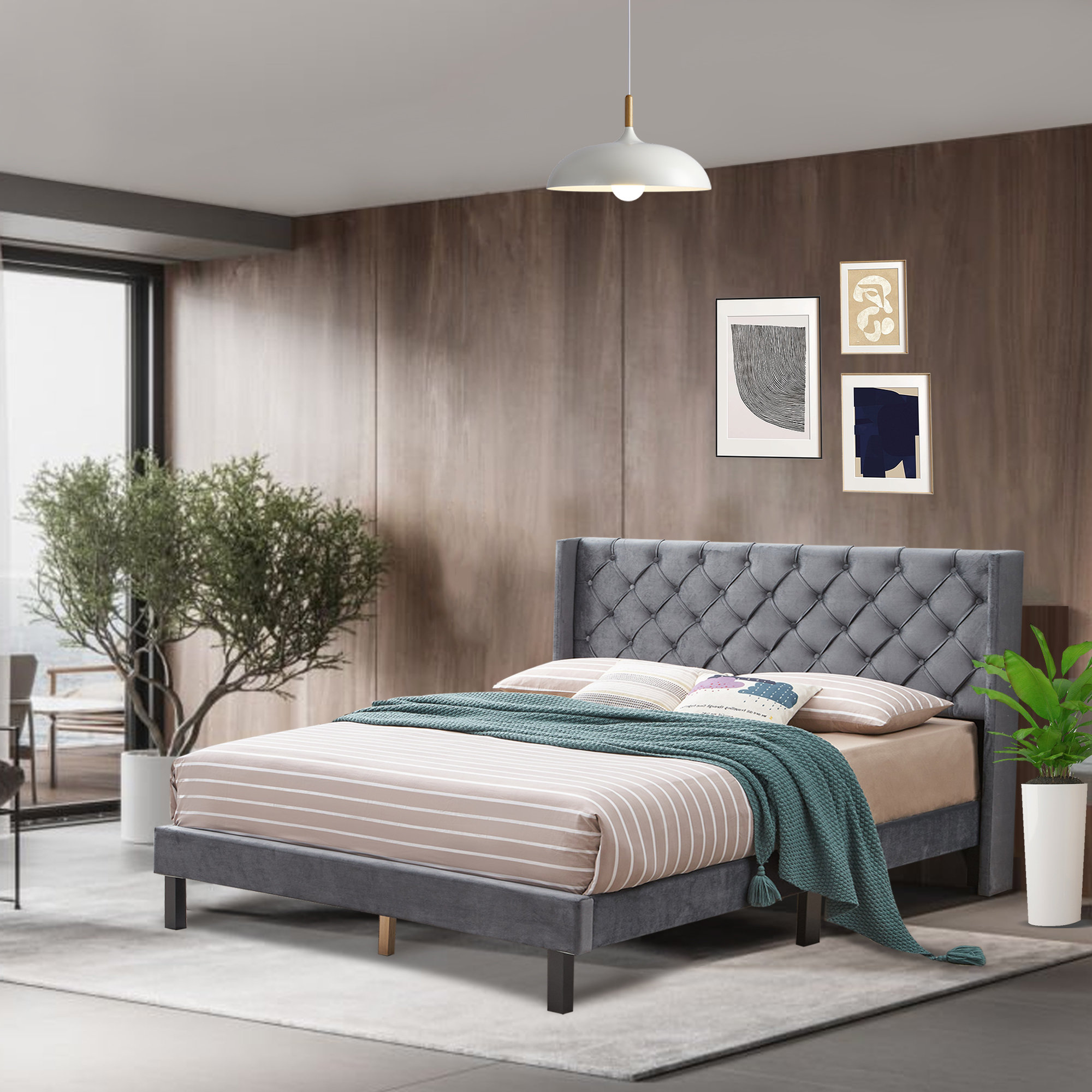 Red Barrel Studio® Benzonia Queen Low Profile Wingback Bed | Wayfair