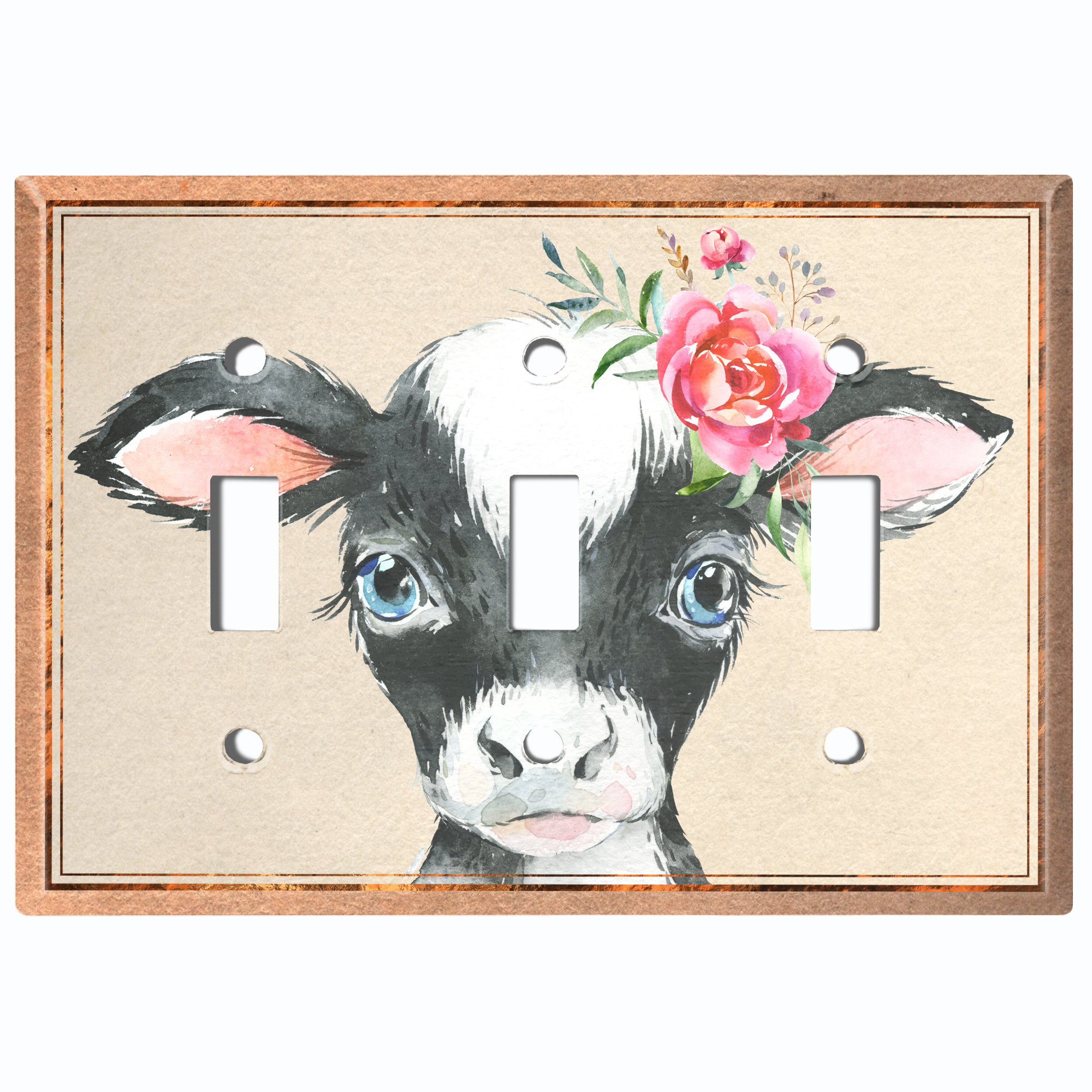 WorldAcc Metal Cute Animal Baby Cow Flower 3-Gang Toggle Light Switch ...