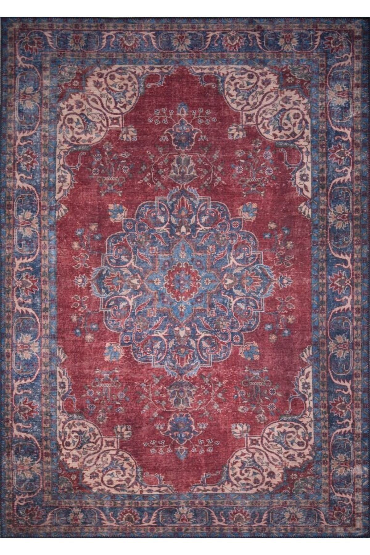 Bungalow Rose Vintage Patterned Woven Base Decorative Navy Blue Carpet ...