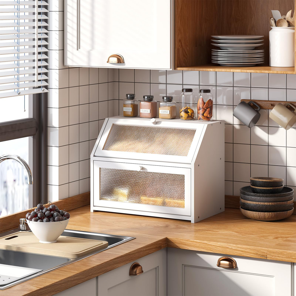 One Allium Way® Bread Box For Kitchen Countertop Bin Double Layer Bread ...