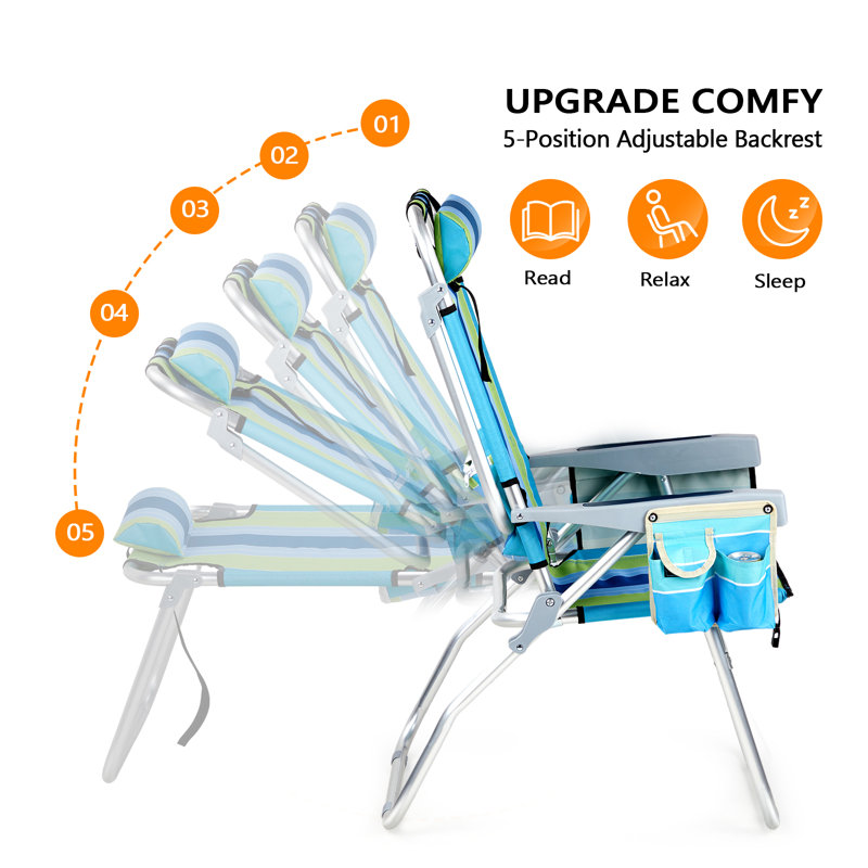 Arlmont & Co. Blue&Green Aluminum Folding Beach Chair(Set Of 1) | Wayfair