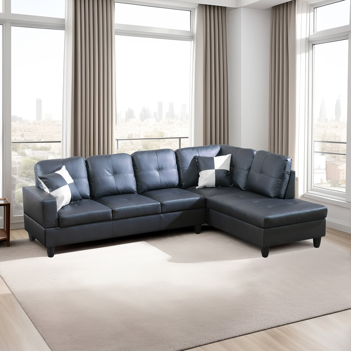 Latitude Run® Jomal 103.5'' Faux Leather Square Arms Sofa Chaise ...