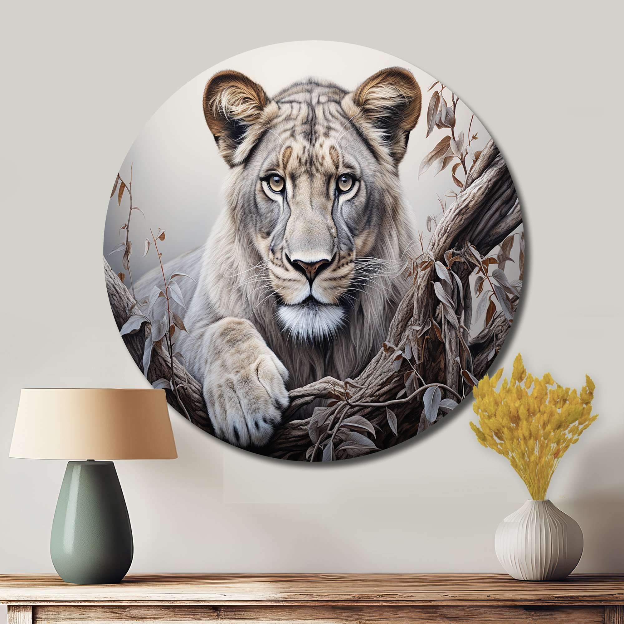 East Urban Home Africa Lioness Power II - Landscapes Round Metal Art ...