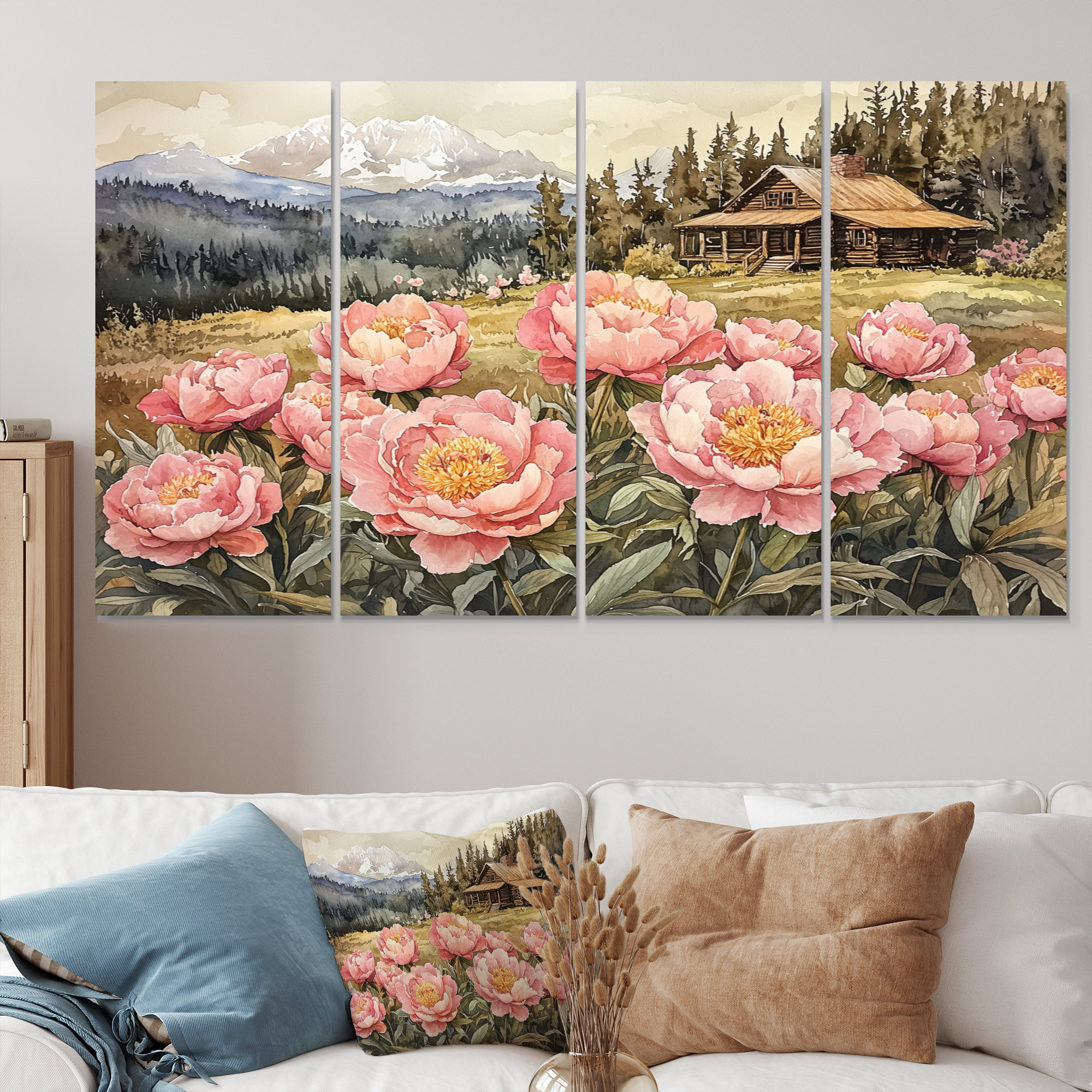 Millwood Pines Forest Peonies By The Log abin II - Peonies Wall Art ...