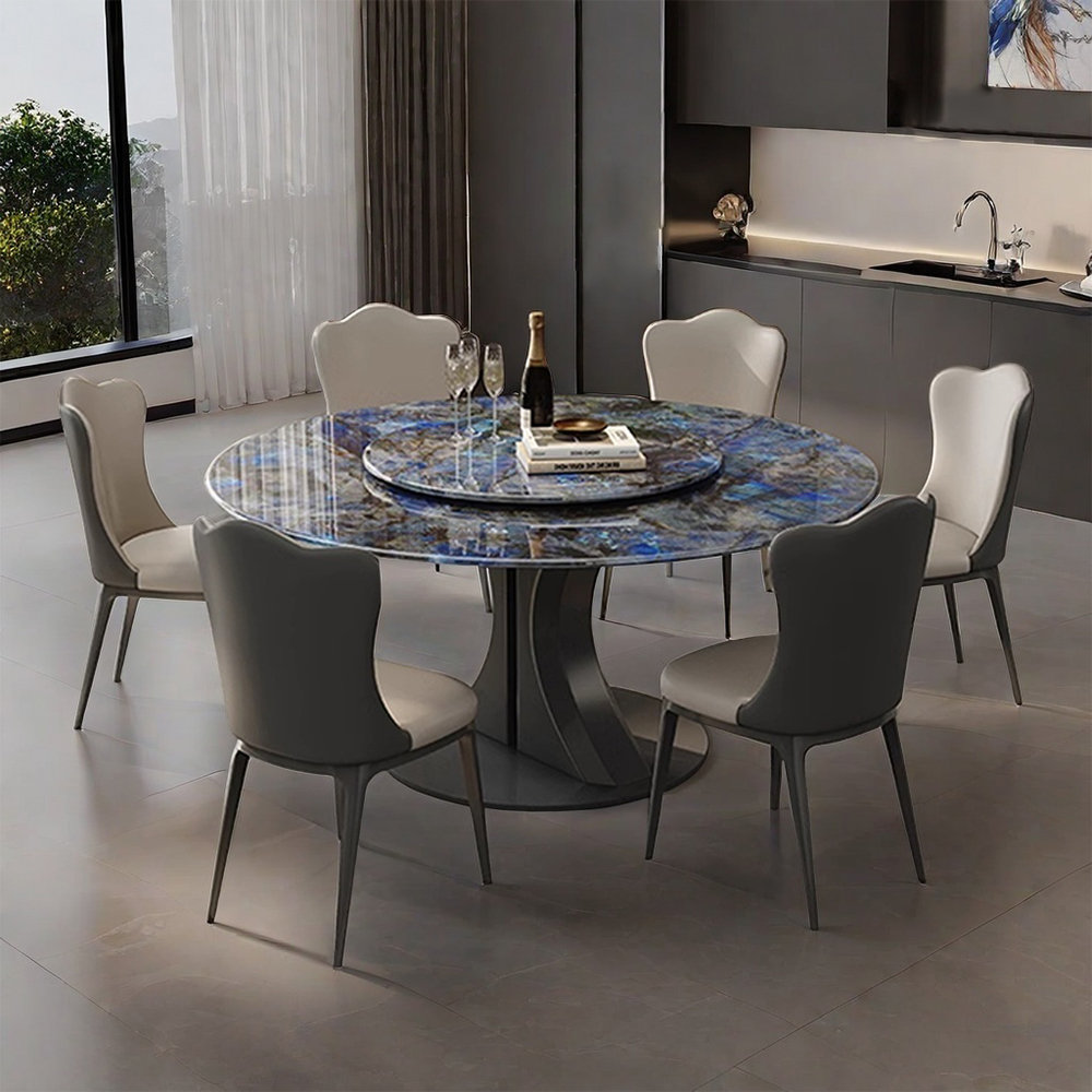 ALLNICEDT Modern simple microlite round dining table set | Wayfair