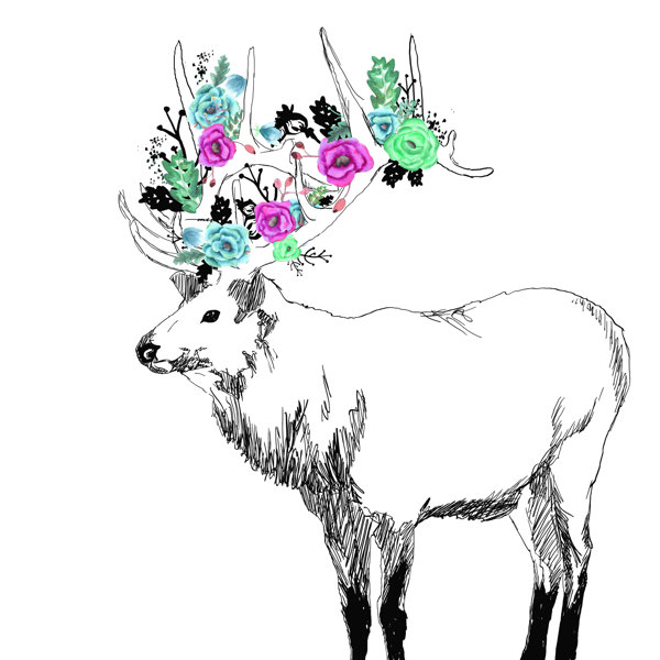 Trinx " Flower Elk " on Canvas - Wayfair Canada