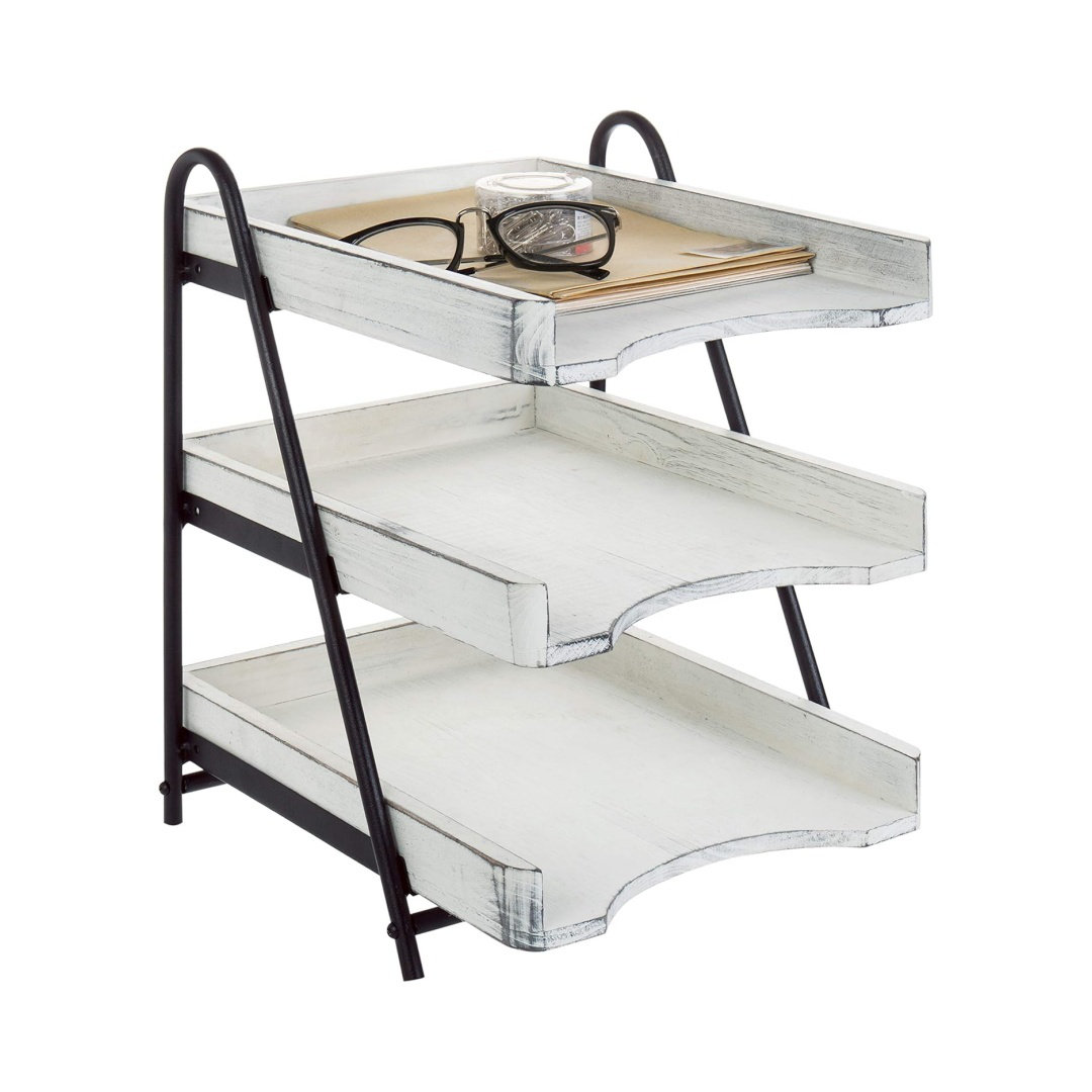 Gracie Oaks 3 Tier Vintage Wood Letter Tray Desktop Organizer For ...