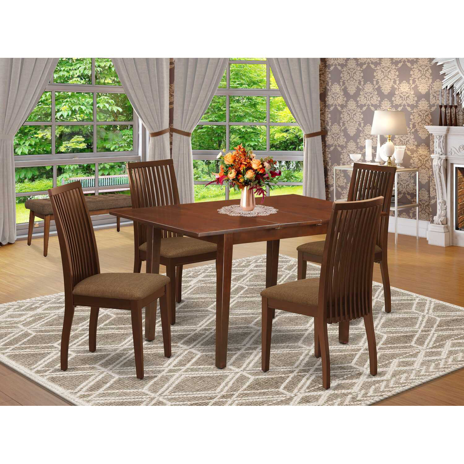 George Oliver 5-Piece Mahogany Finish Solid Wood Top - Rectangular Dining Room Set with ...