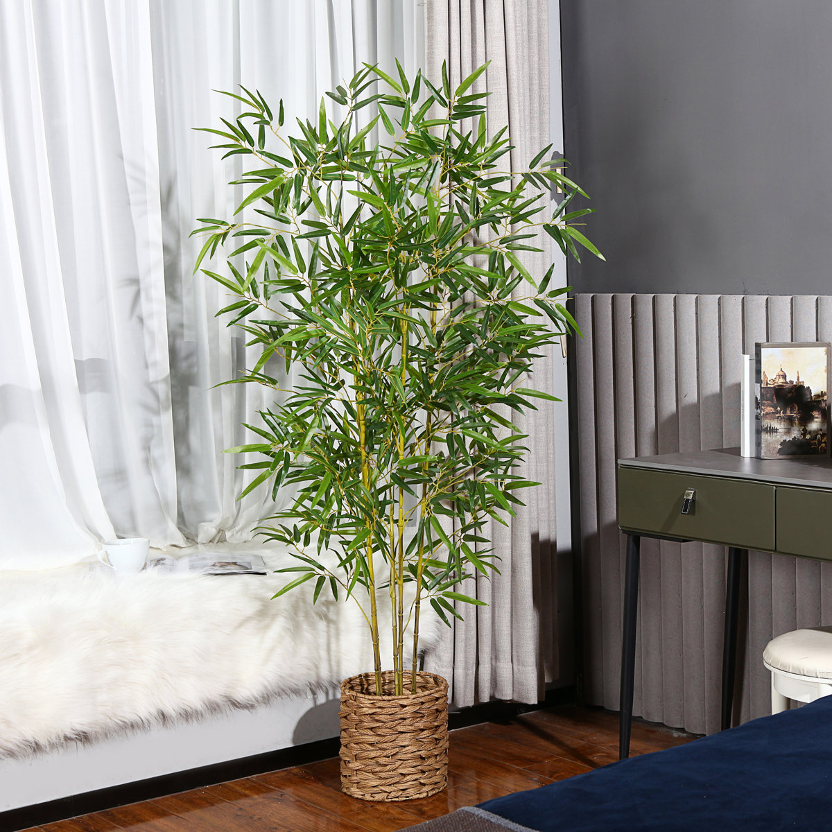 Primrue Adcock Artificial Bamboo Plants in Basket, Faux Plant for Home ...