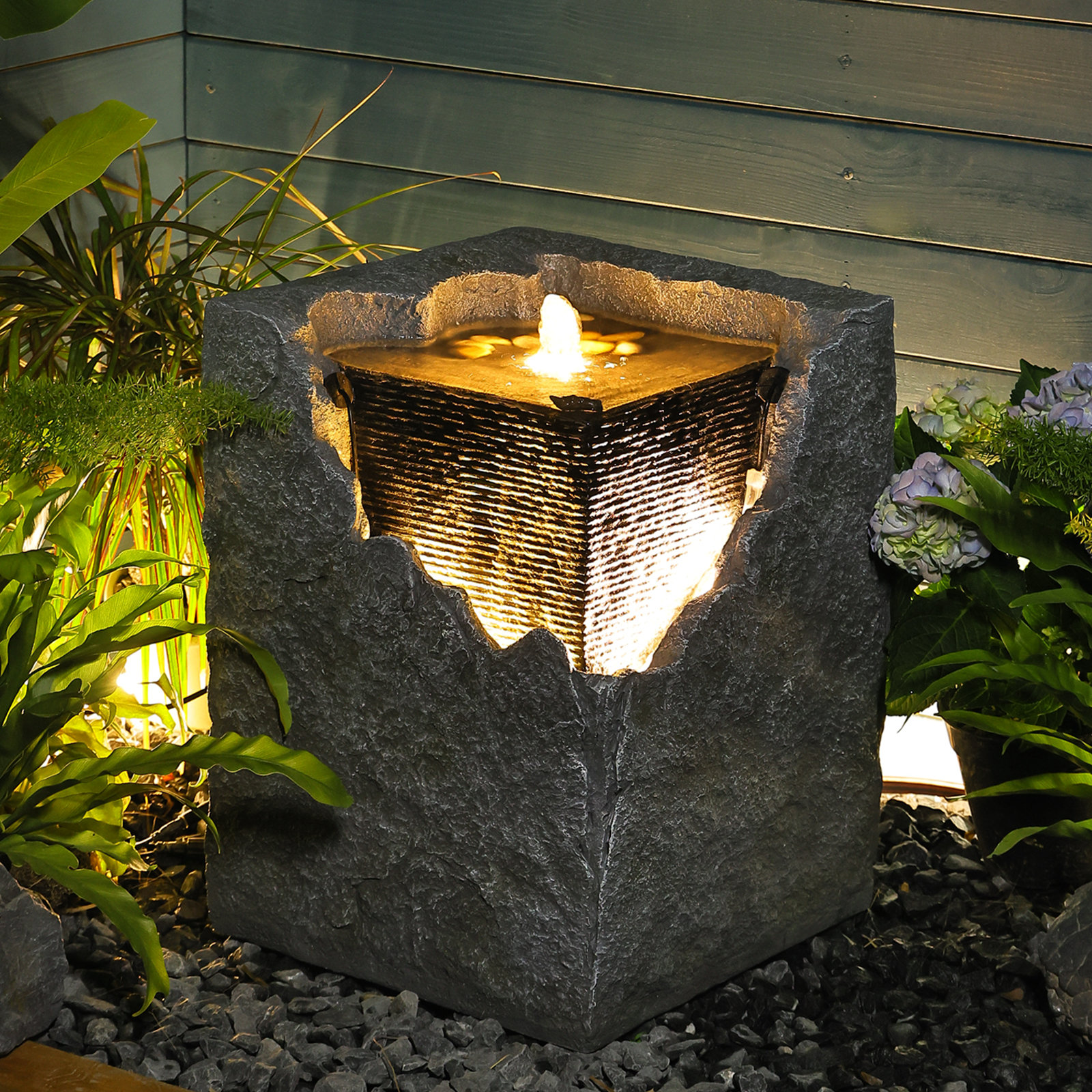 Ebern Designs Garden Water Fountain Outdoor Bubbling Fountain Small ...