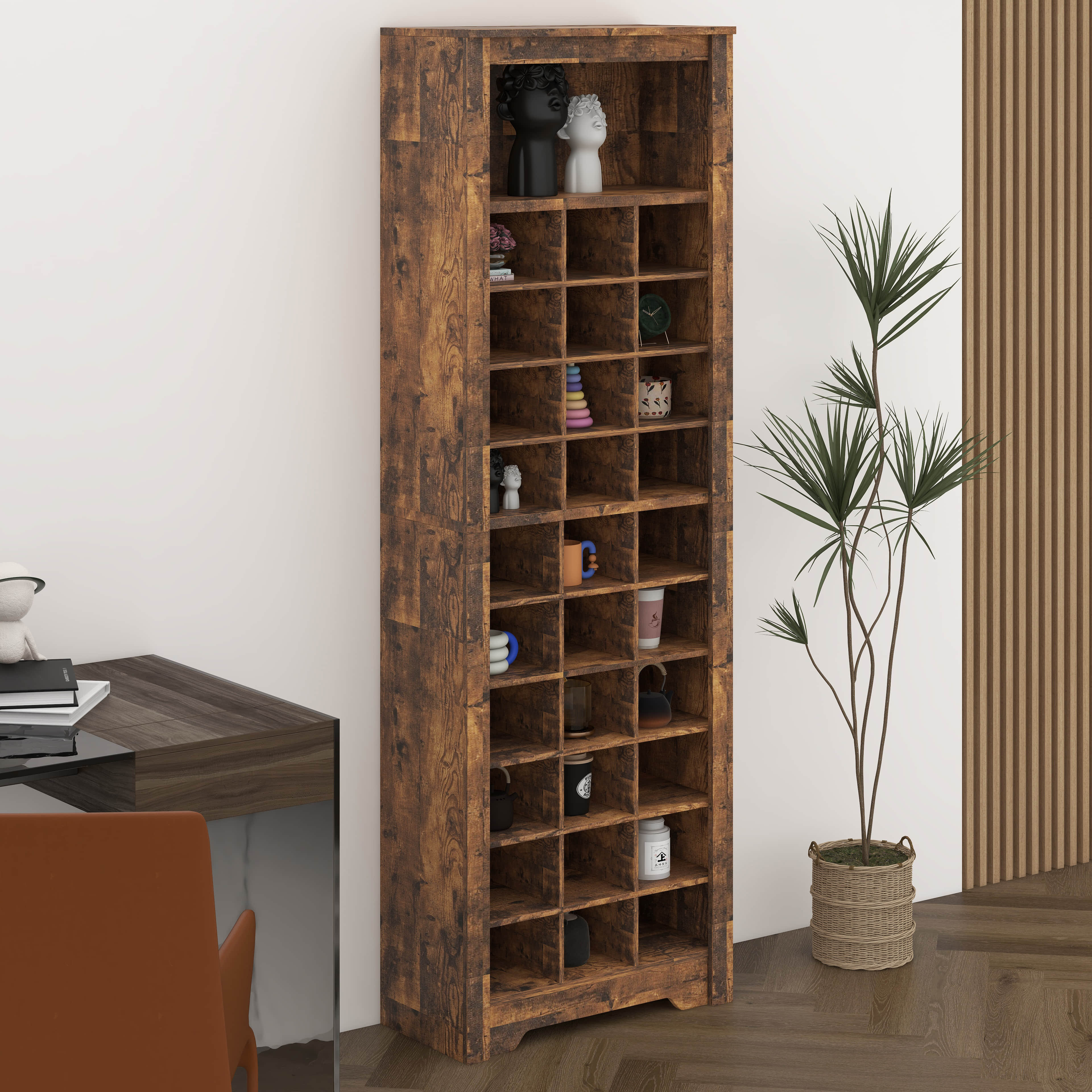 Hokku Designs Tall Shoe Cabinet, 30 Shoe Cubby Console With Curved Edge ...