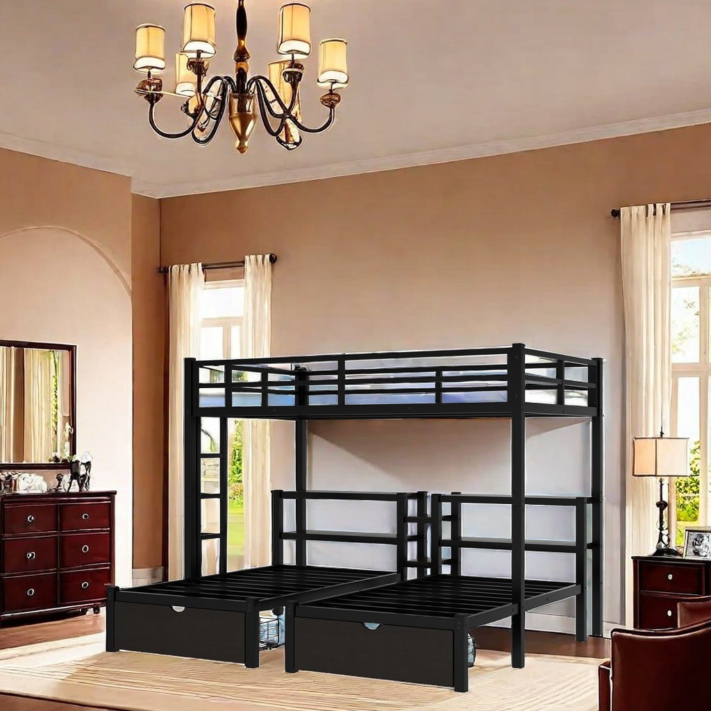 Isabelle & Max™ Metal Bed Frame,Full Xl Over Twin & Twin Triple Bunk Bed With Storage Drawers ...