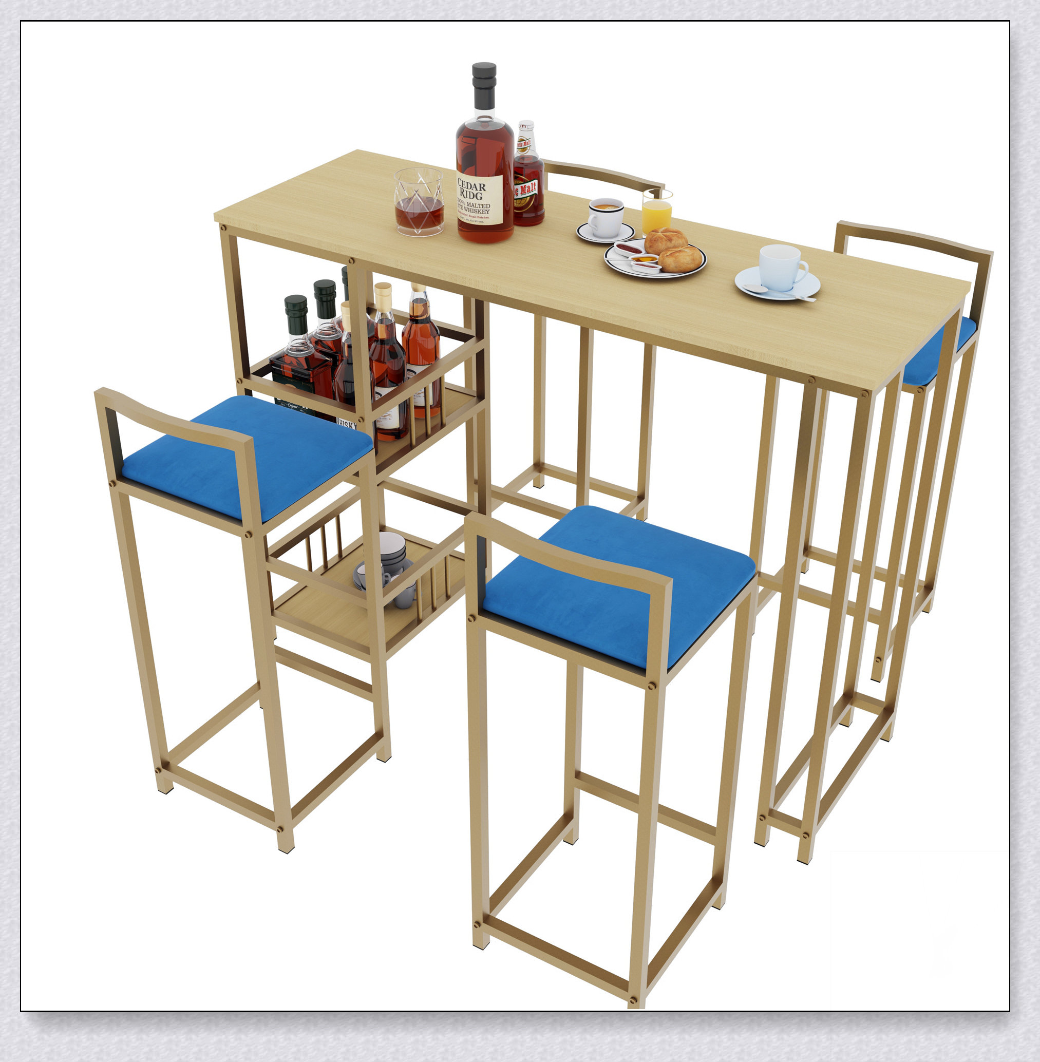 Wrought Studio Bar table and chair five piece set, gold frame, multi ...