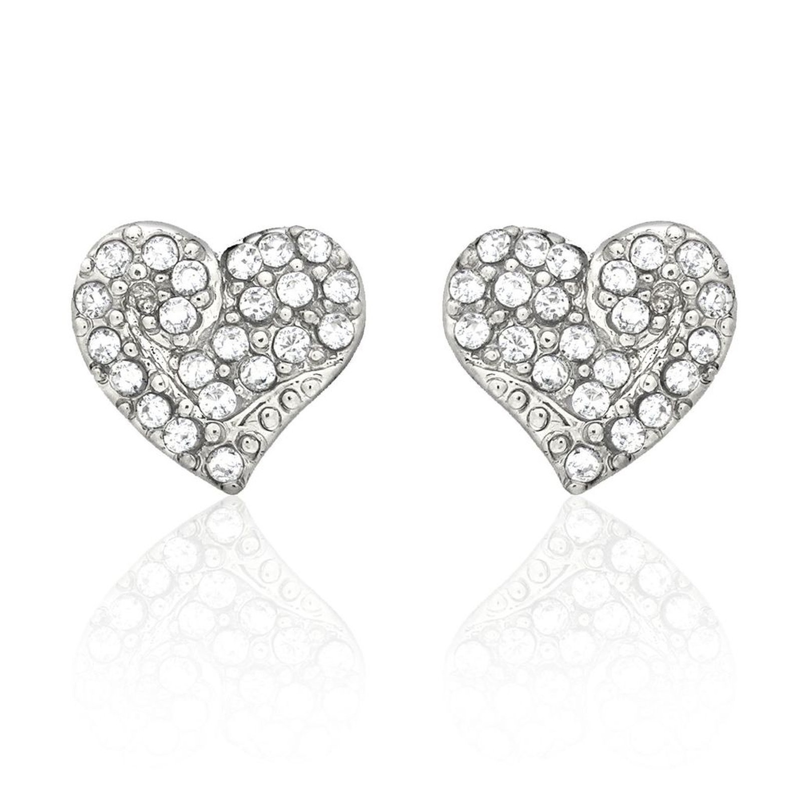 House of Hampton® Forever Silver Austrian Crystal Curved Heart Earrings ...
