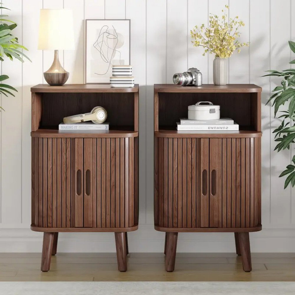 George Oliver Fluted End Table Set Of 2, Mid Century Modern Wood ...