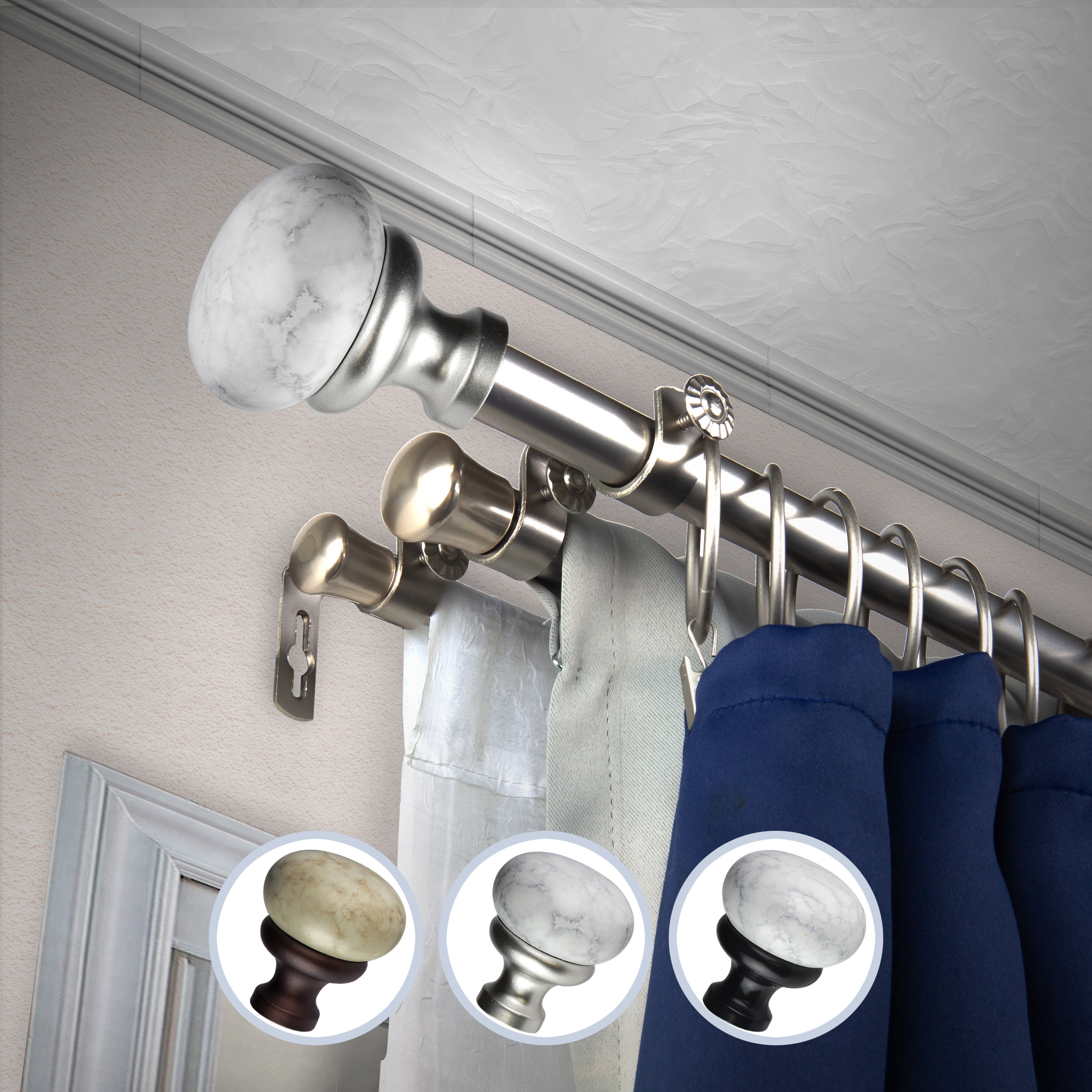 Charlton Home® Merlyn 13/16" Triple Curtain Rod 28-48 Inch - Black ...