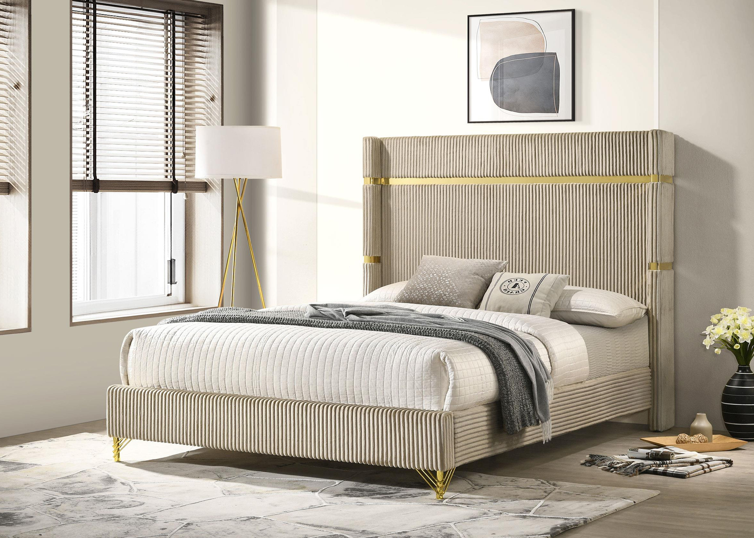 Mercer41 Upholstered Queen Wingback Bed Beige | Wayfair