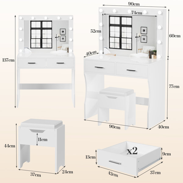 17 Stories White Dressing Table With Mirror 90cm Makeup Table | Wayfair ...