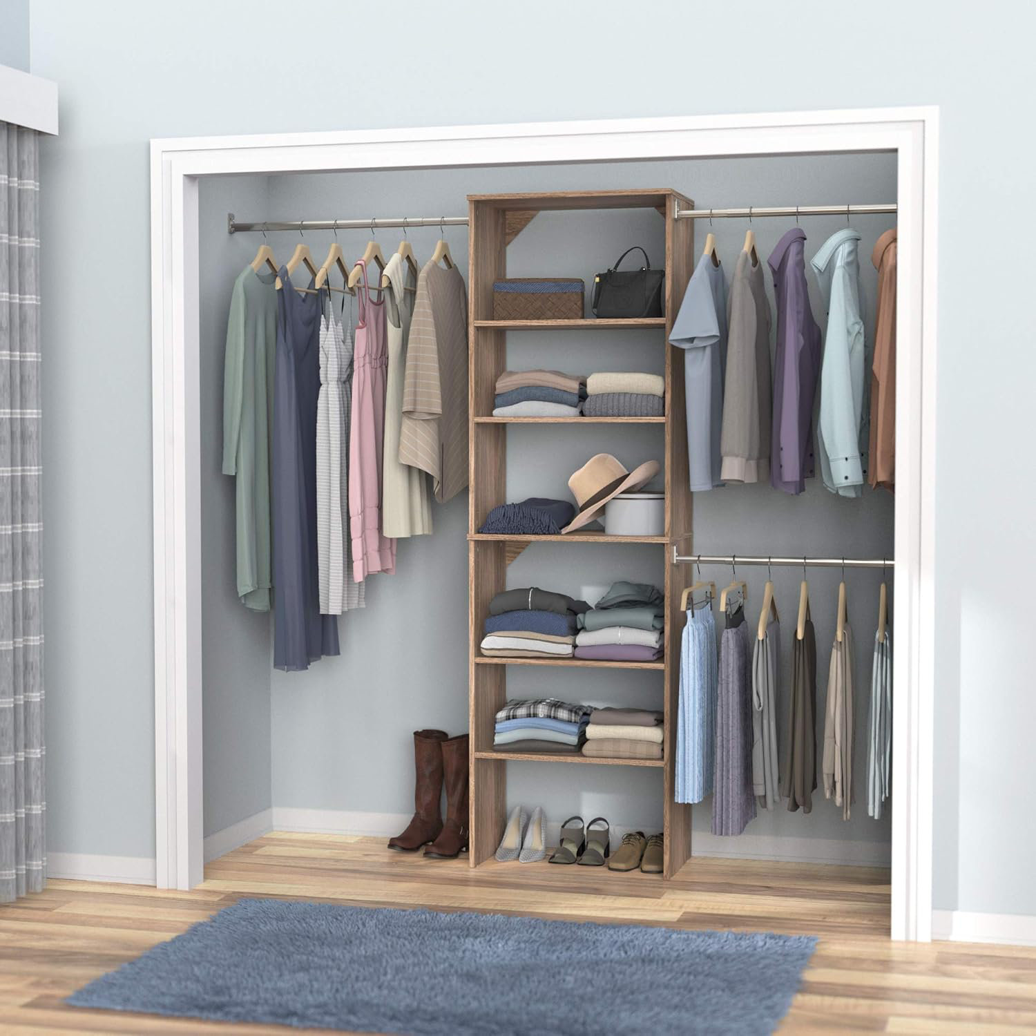 Latitude Run® Wood Closet Organizer Starter Kit With Adjustable Tower ...