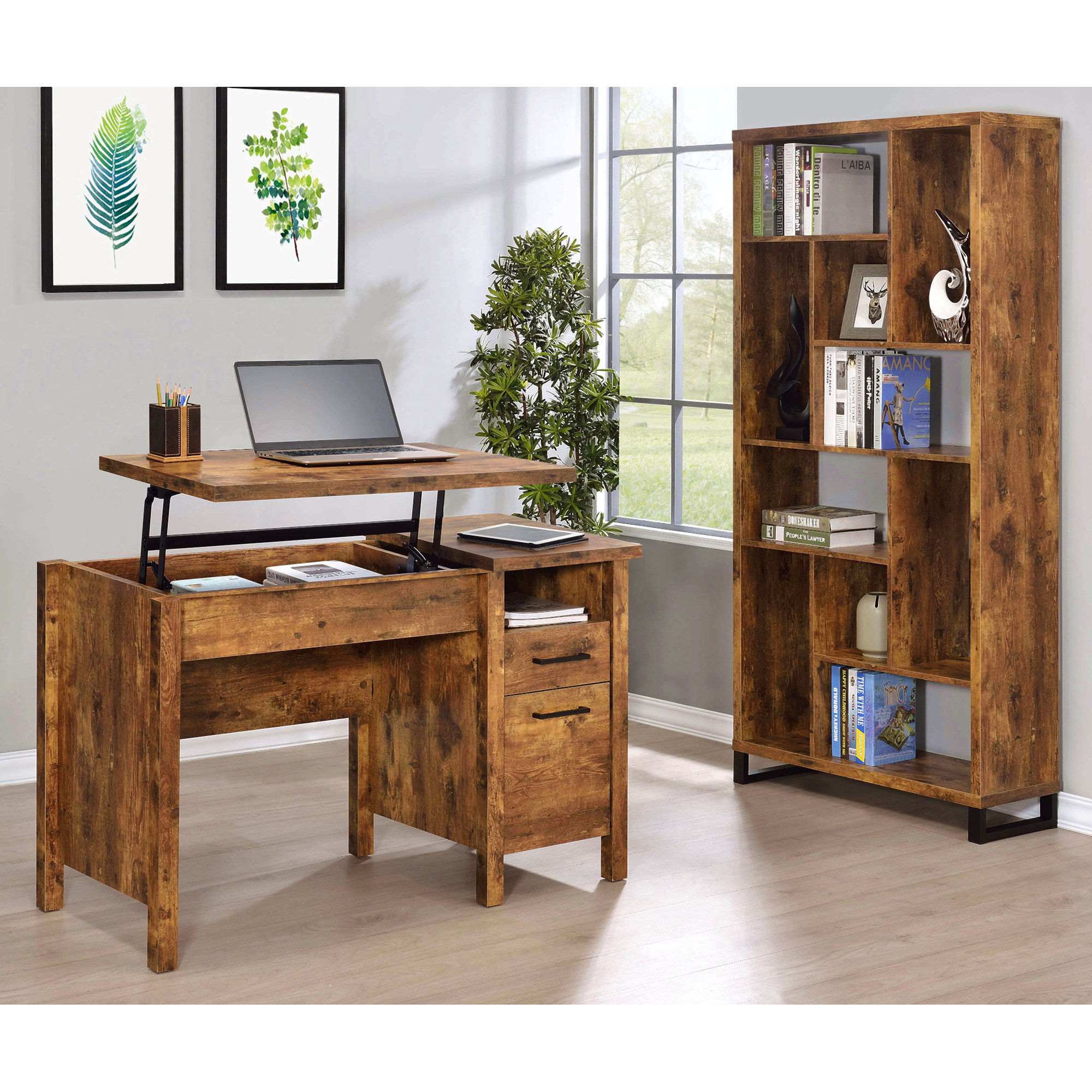 Loon Peak Rustic Nutmeg Lift Top Office Desk - Wayfair Canada