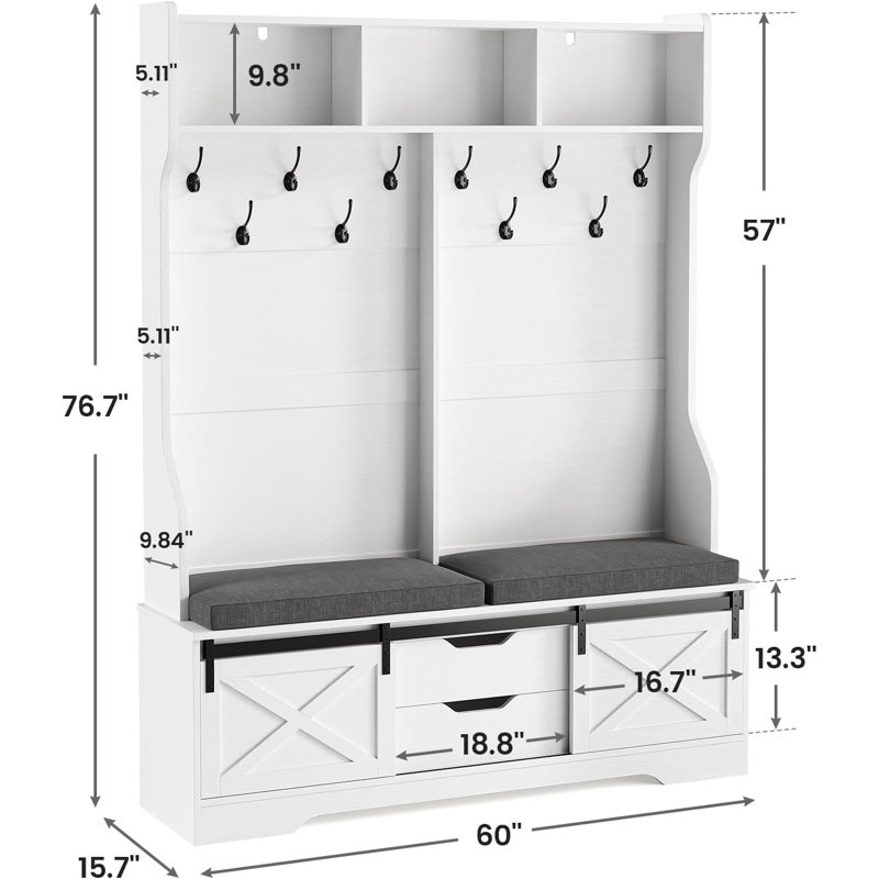 August Grove Maci Hall Tree 60'' Wide with Bench and Shoe Storage ...