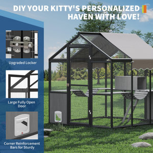 GarveeHome Aluminum Outdoor Cat Enclosure for Multiple Cats, Cat Run ...
