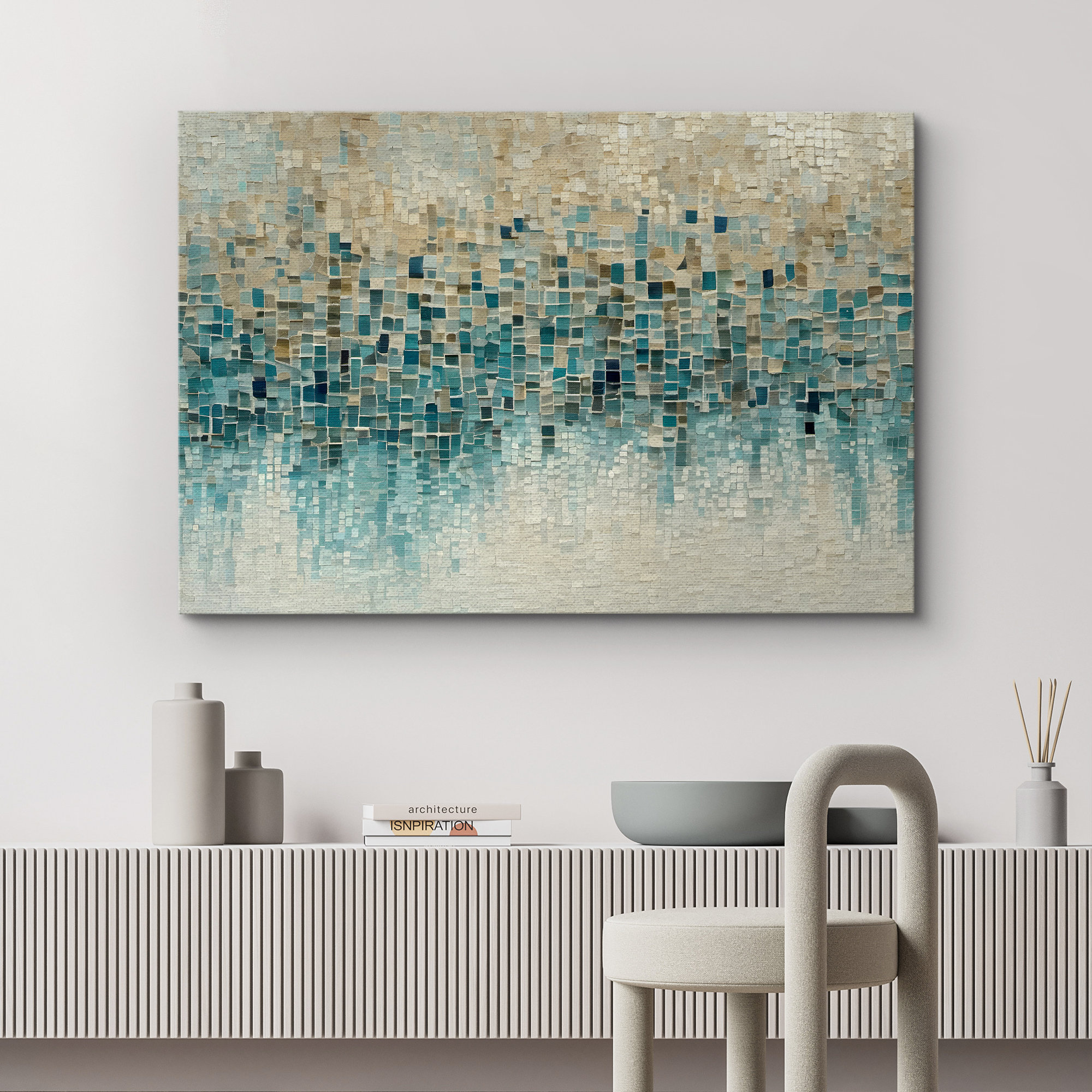 wall26 Geometric Teal Blue Color Blocks Abstract Shape Modern Large ...
