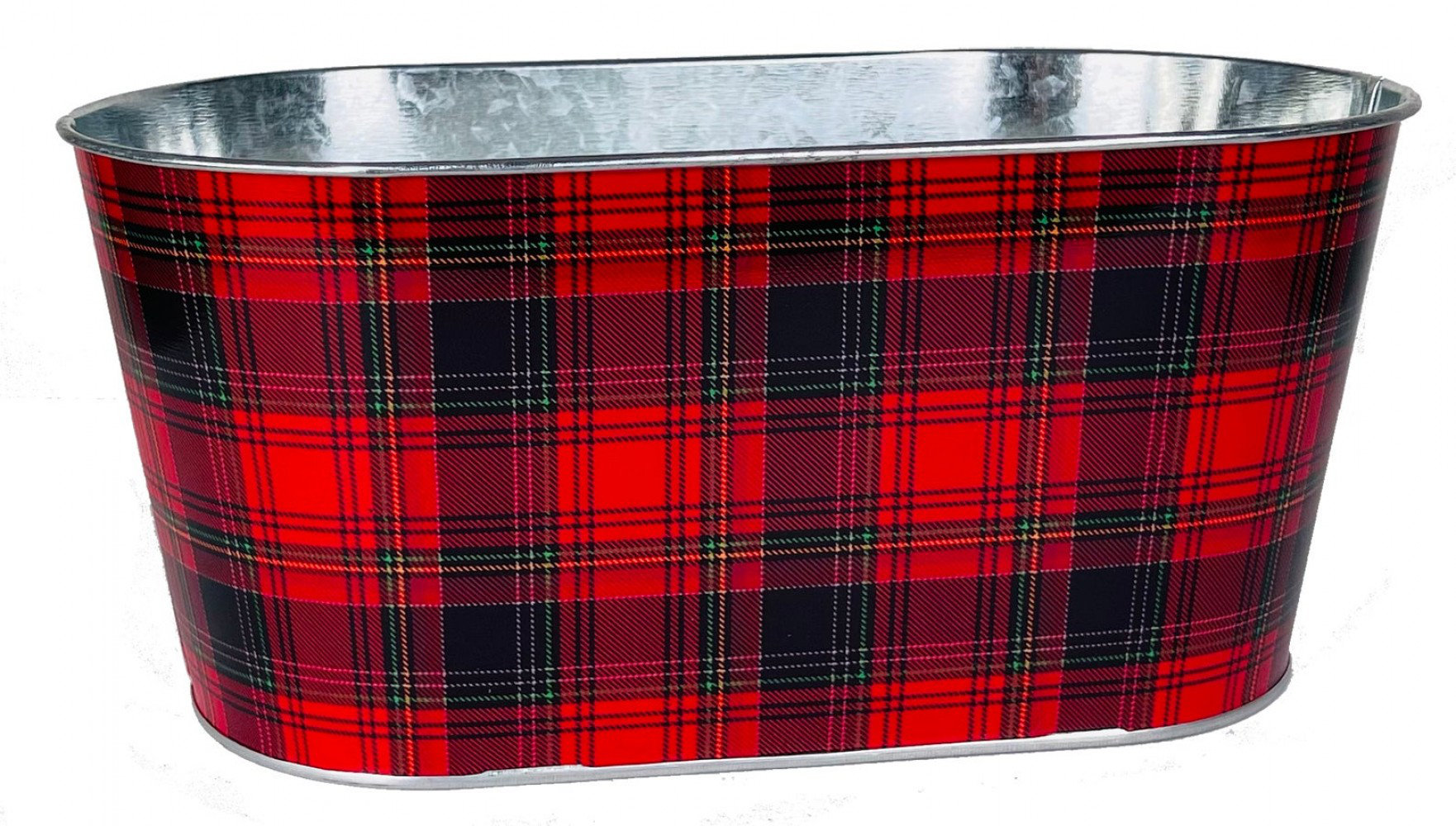 August Grove® Yuletide Plaid Oval Printed Metal Planter | Wayfair