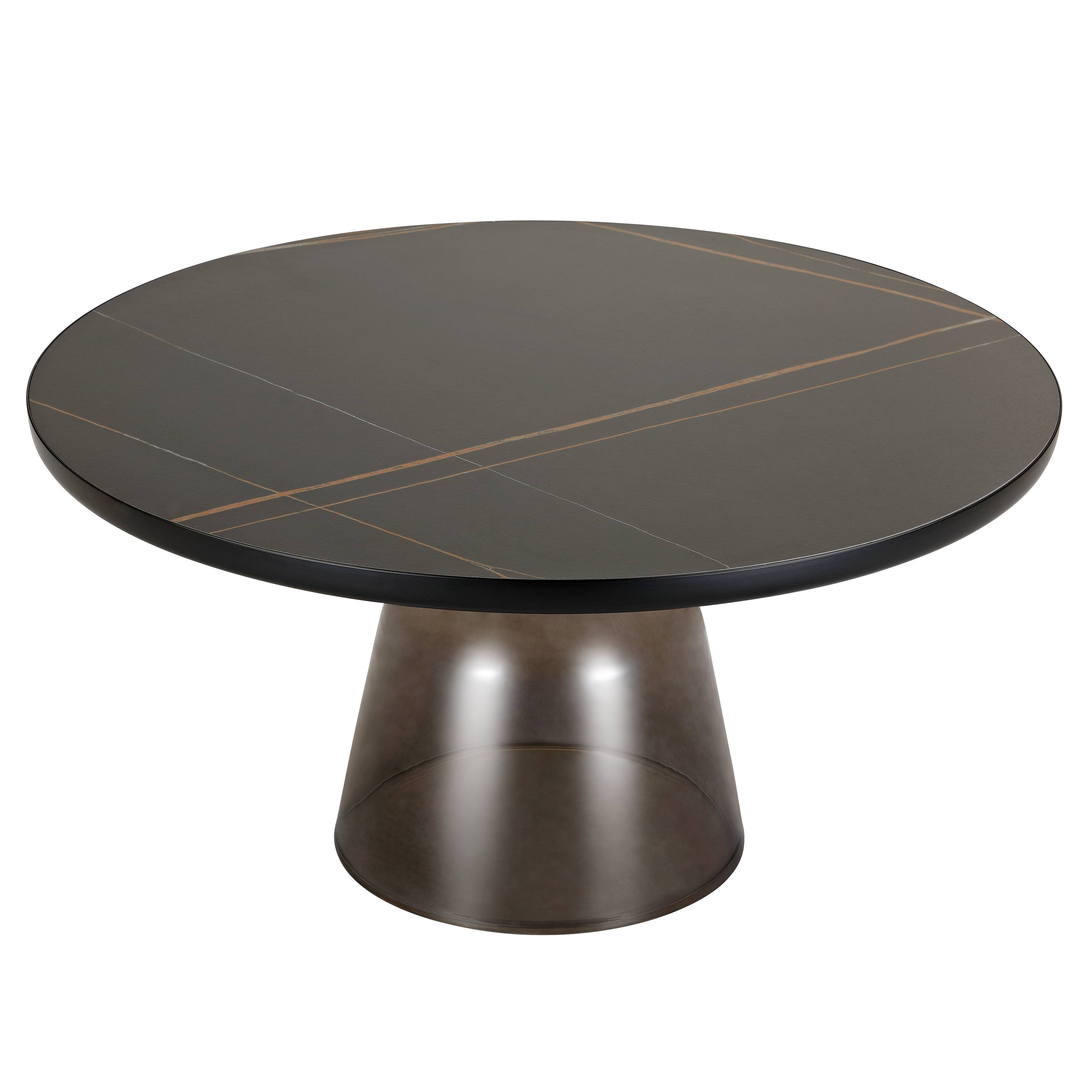 LeisureMod 30" Round Coffee Table Glass/Sintered Stone Top With Powder ...
