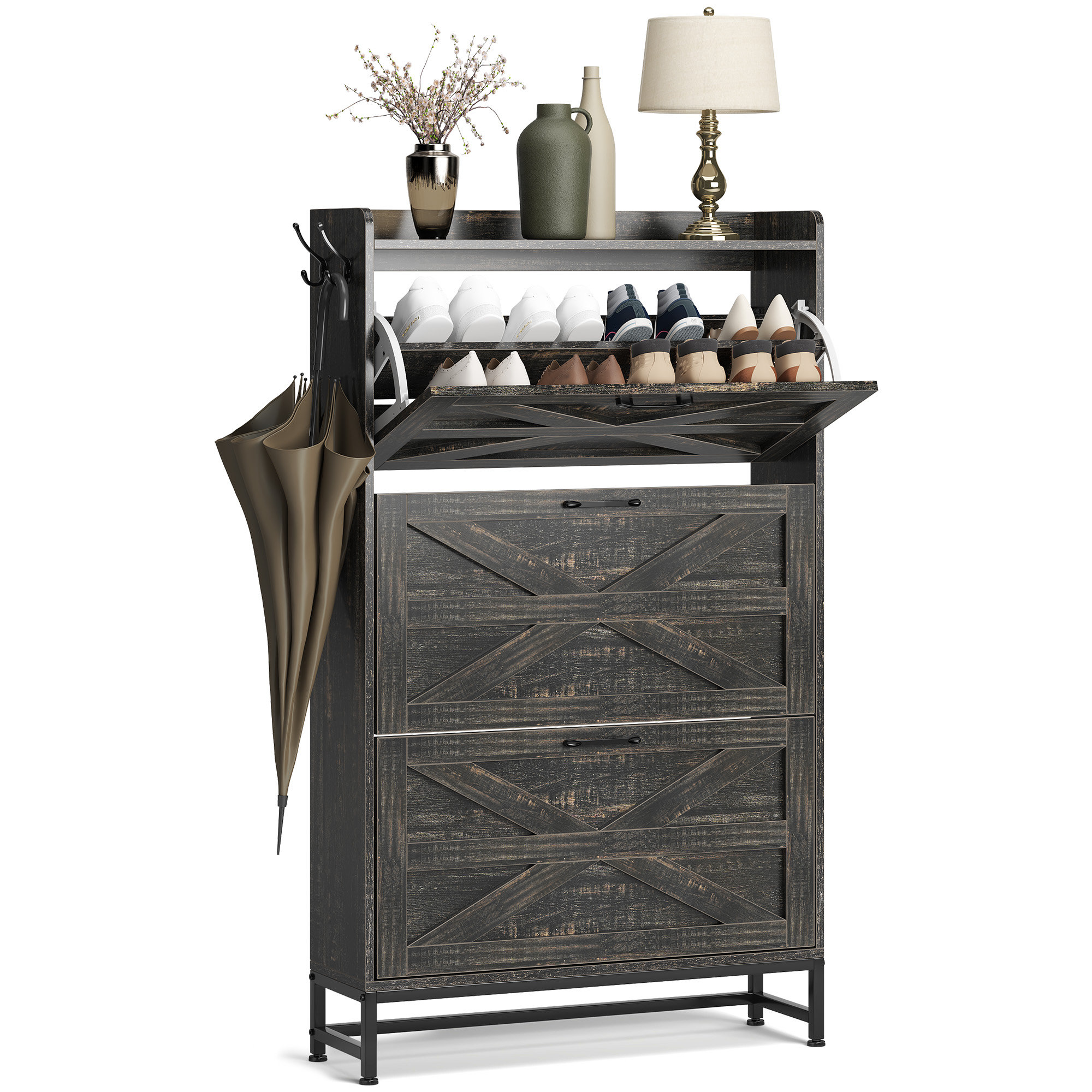 August Grove Flip-Down Shoe Storage Cabinet With Open Shelf - Wayfair ...