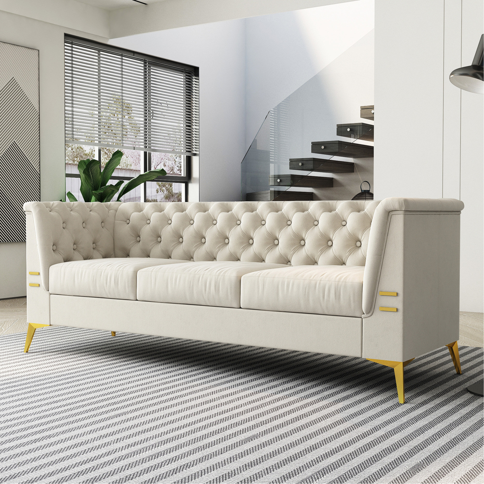 Mercer41 Stylish Chesterfield Sofa With Intricate Detailing And Refined ...