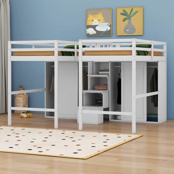 Harriet Bee Jaen Double Twin Loft Beds with Wardrobes and Staircase ...