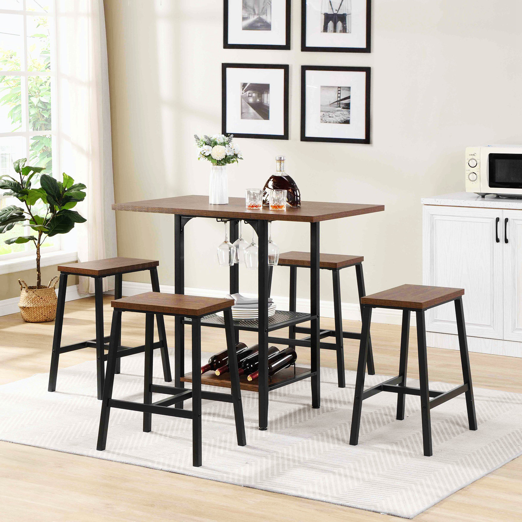 Builddecor 5 Piece Bar Kitchen Counter Height Table With 4 Stools ...