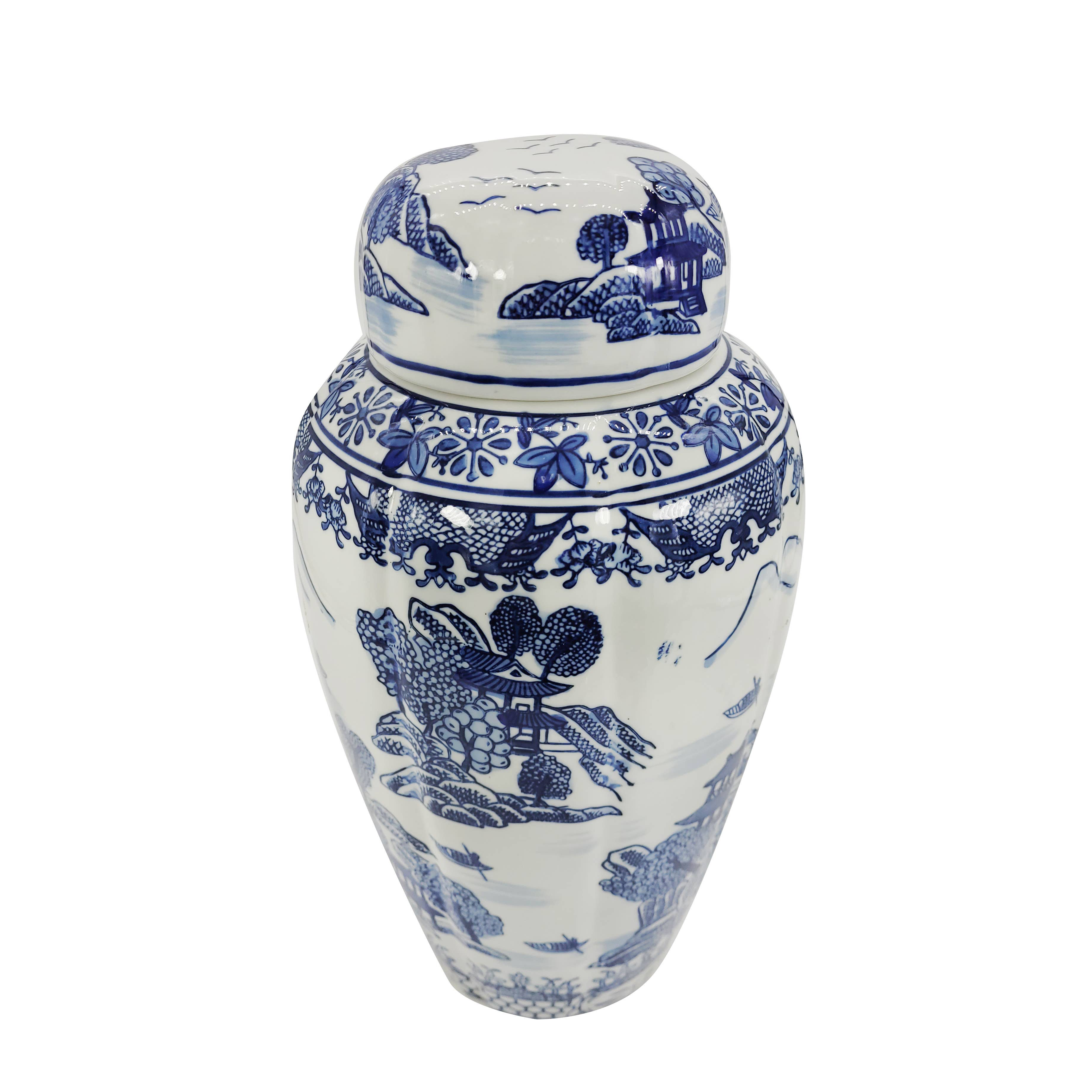 Charlton Home® 16" Blue & White Chinoiserie Ceramic Jar - Wayfair Canada
