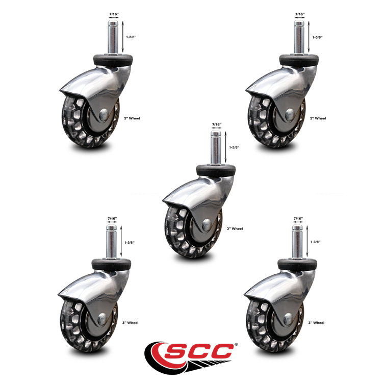 Service Caster Bright Chrome Hooded Polyurethane Grip Ring Stem Casters ...