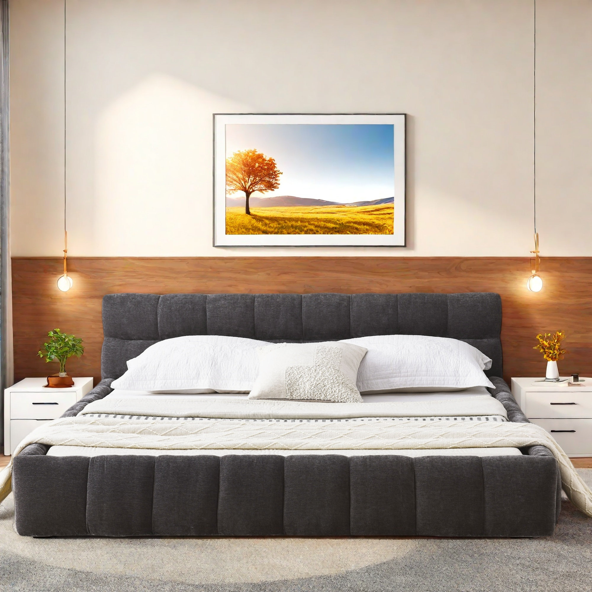 Mercer41 Upholstered Grounded Bed With Thick Fabric | Wayfair