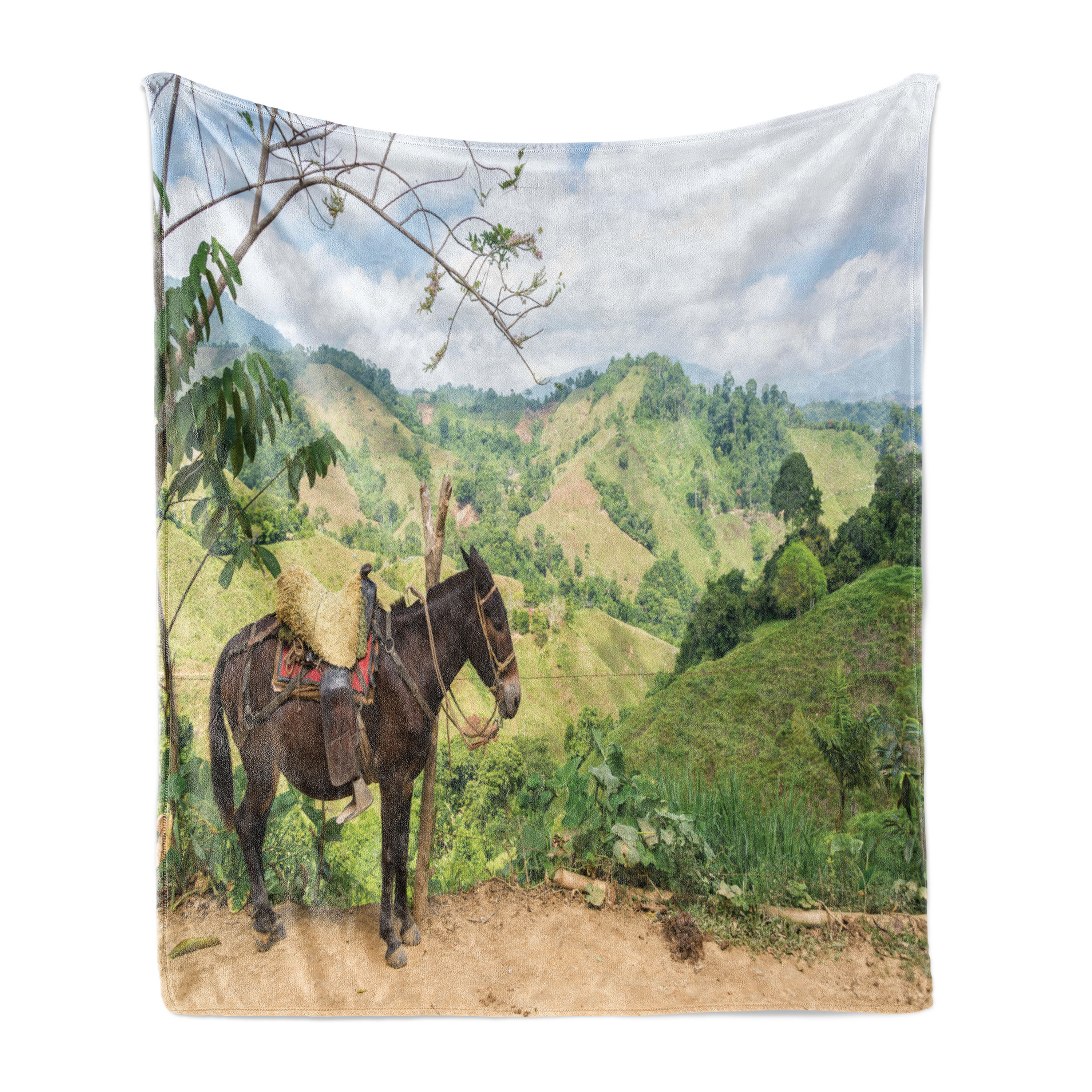 Ambesonne Donkey Fleece Throw Blanket Rural Columbia Mountains ...