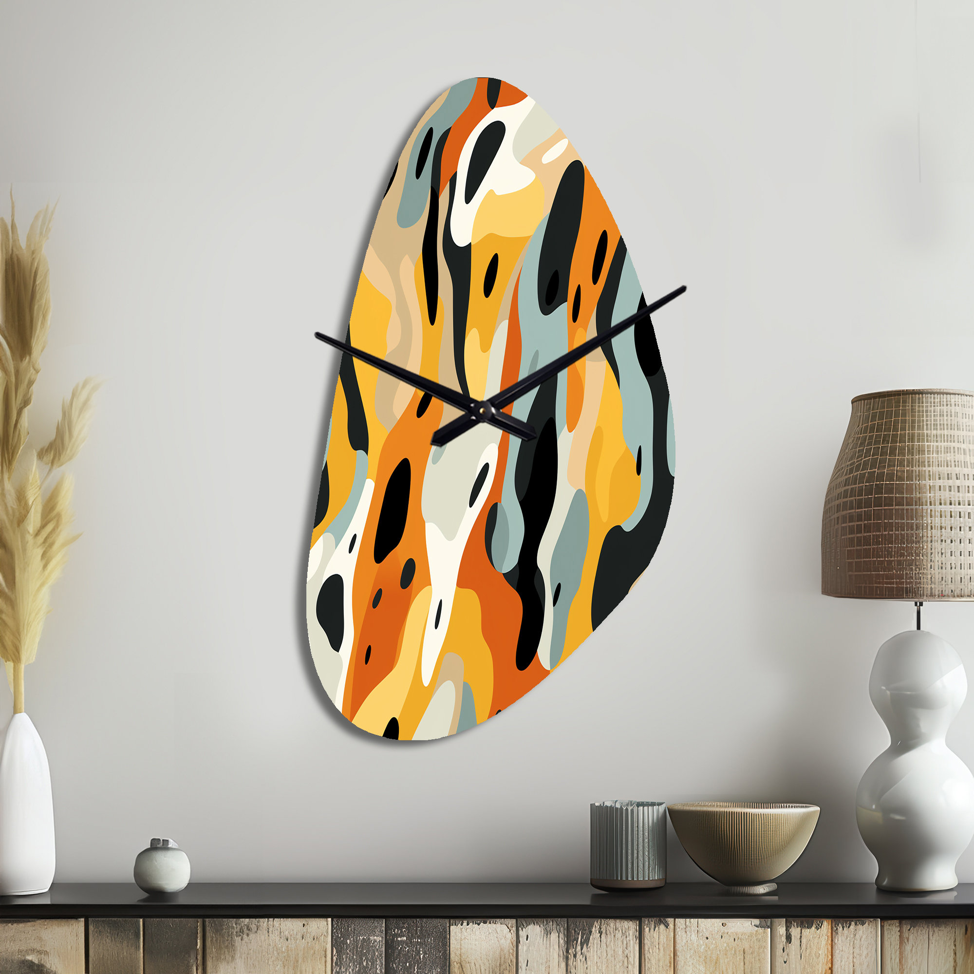 Design Art Tribal Camo Fusion - Abstract Asymmetrical Metal Wall Clock ...