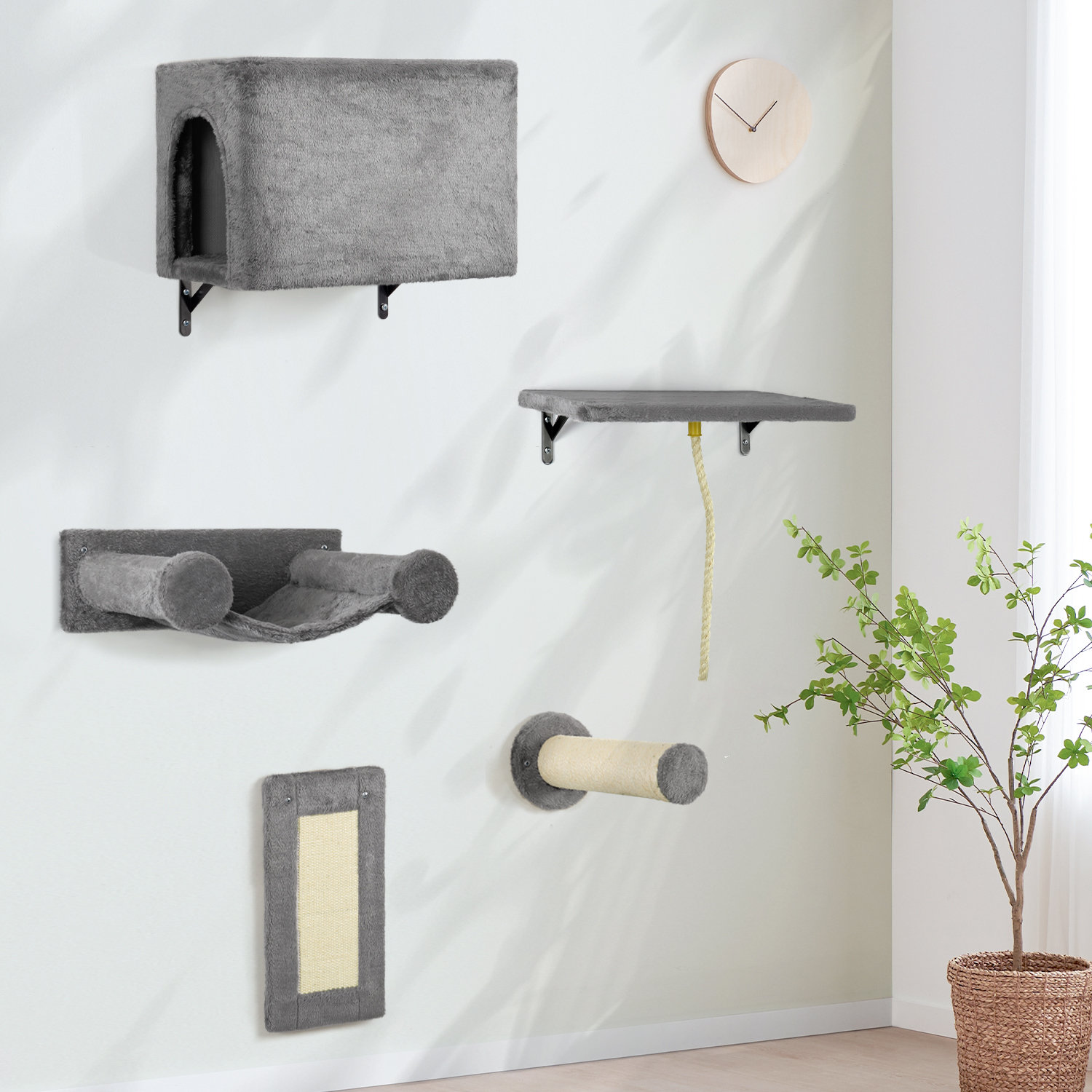 KAMABOKO 5 Pcs Multi-Functional Wall-Mounted Cat tree Set/ Cat Perch ...