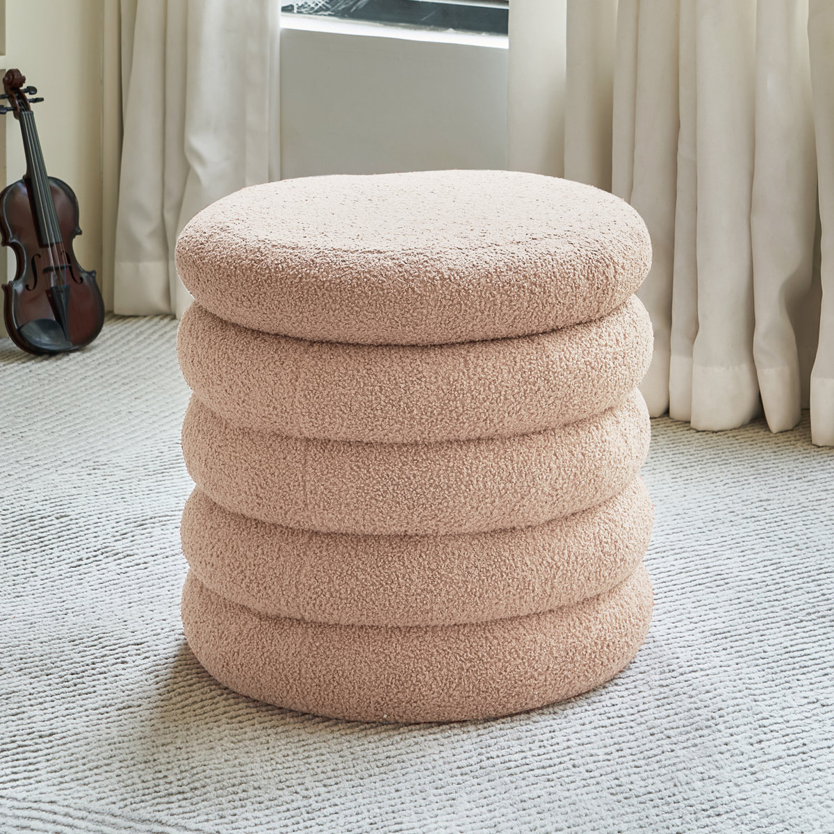 Mercer41 Round Upholstered Ottoman with Storage Multifunctional Foot ...