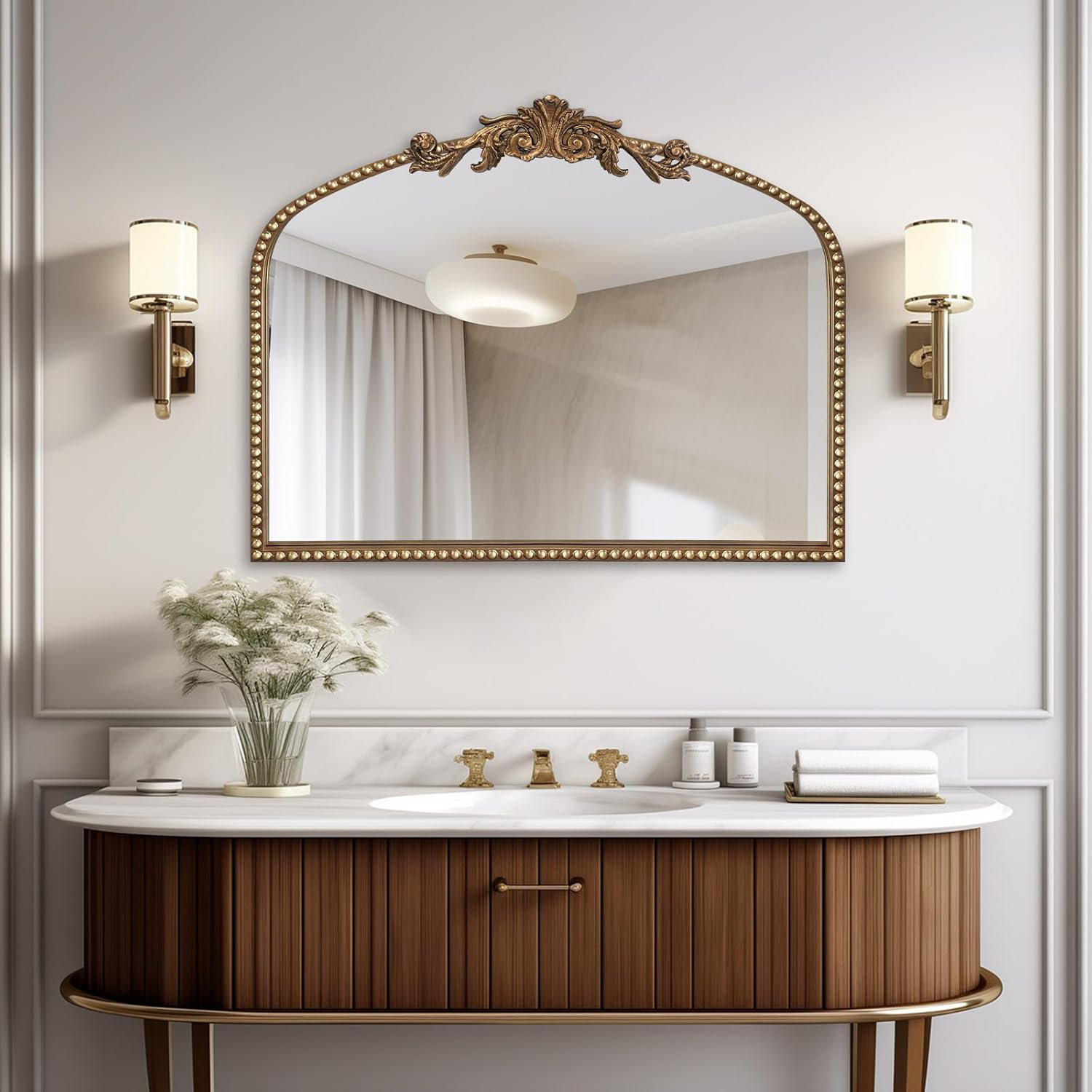 House of Hampton Wall mounted Baroque Arched Vanity Mirror – 36" x 30 ...