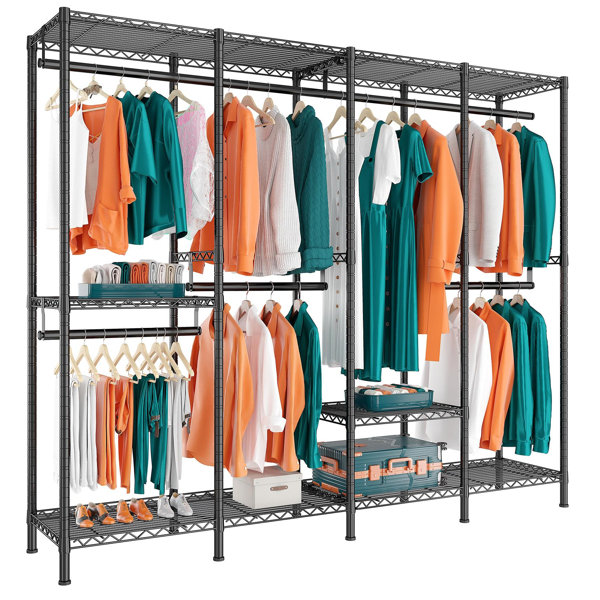 Rebrilliant Maidee 77"H Clothes Rack Heavy Duty Garment Rack Industrial ...