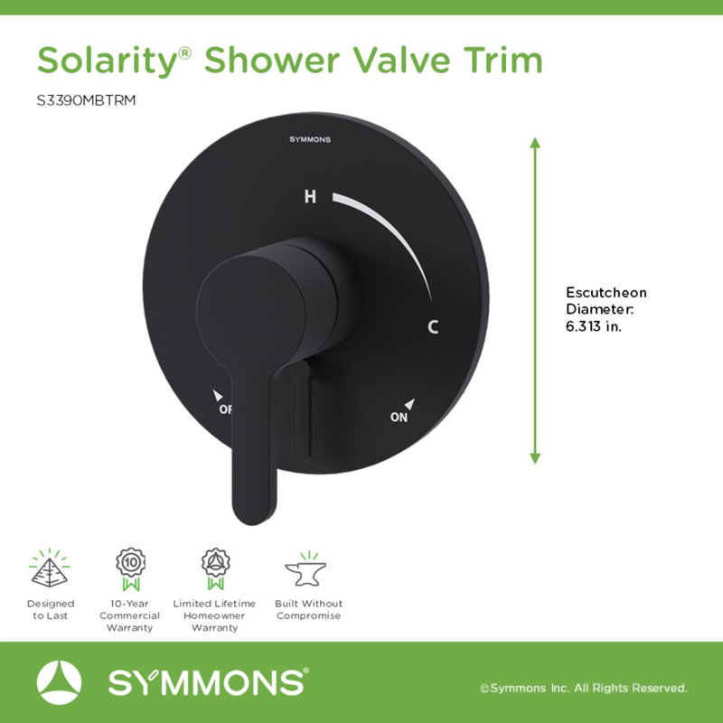Symmons Solarity Wall Mounted Single Handle Shower Valve Trim (Valve ...