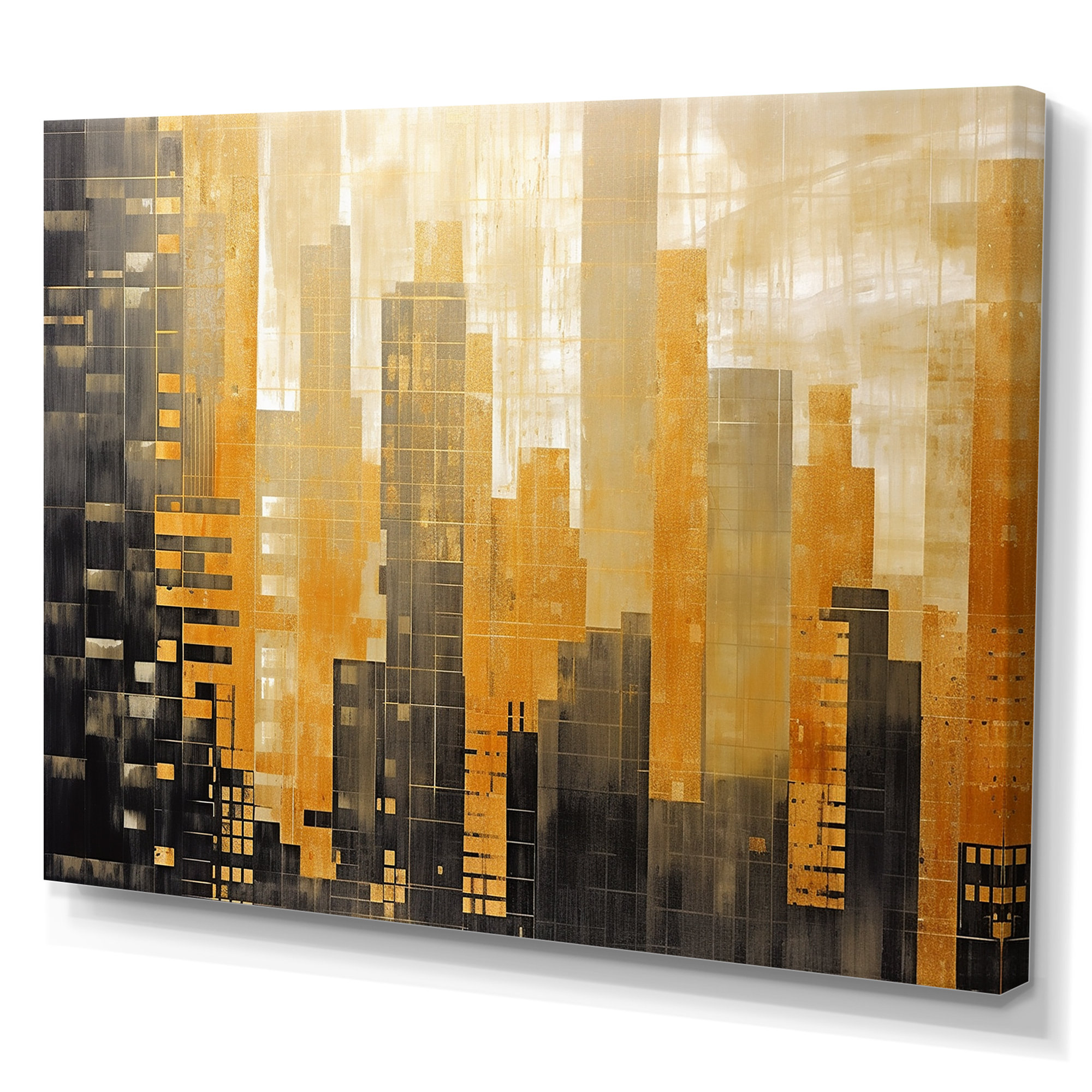 Wrought Studio Golden Grid Skyscraper Skyline III - Skyscrapers Wall ...